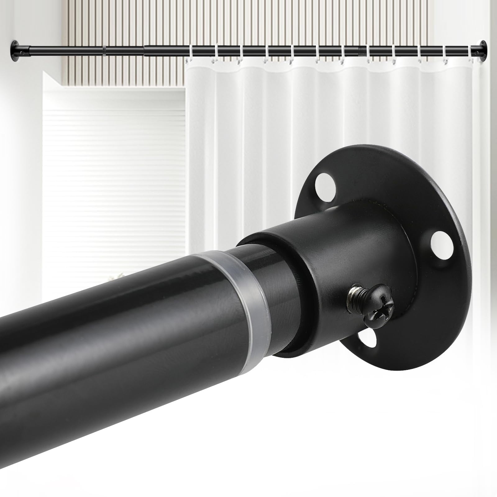 Black Shower Curtain Rod Wall Mounted Shower Rod Screw in Adjustable ...