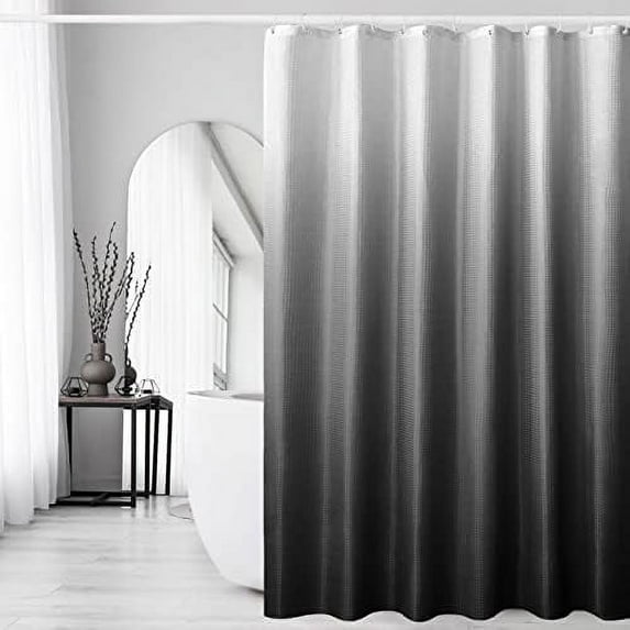 Black Shower Curtain, Waffle Weave Ombre Fabric Shower Curtain for ...