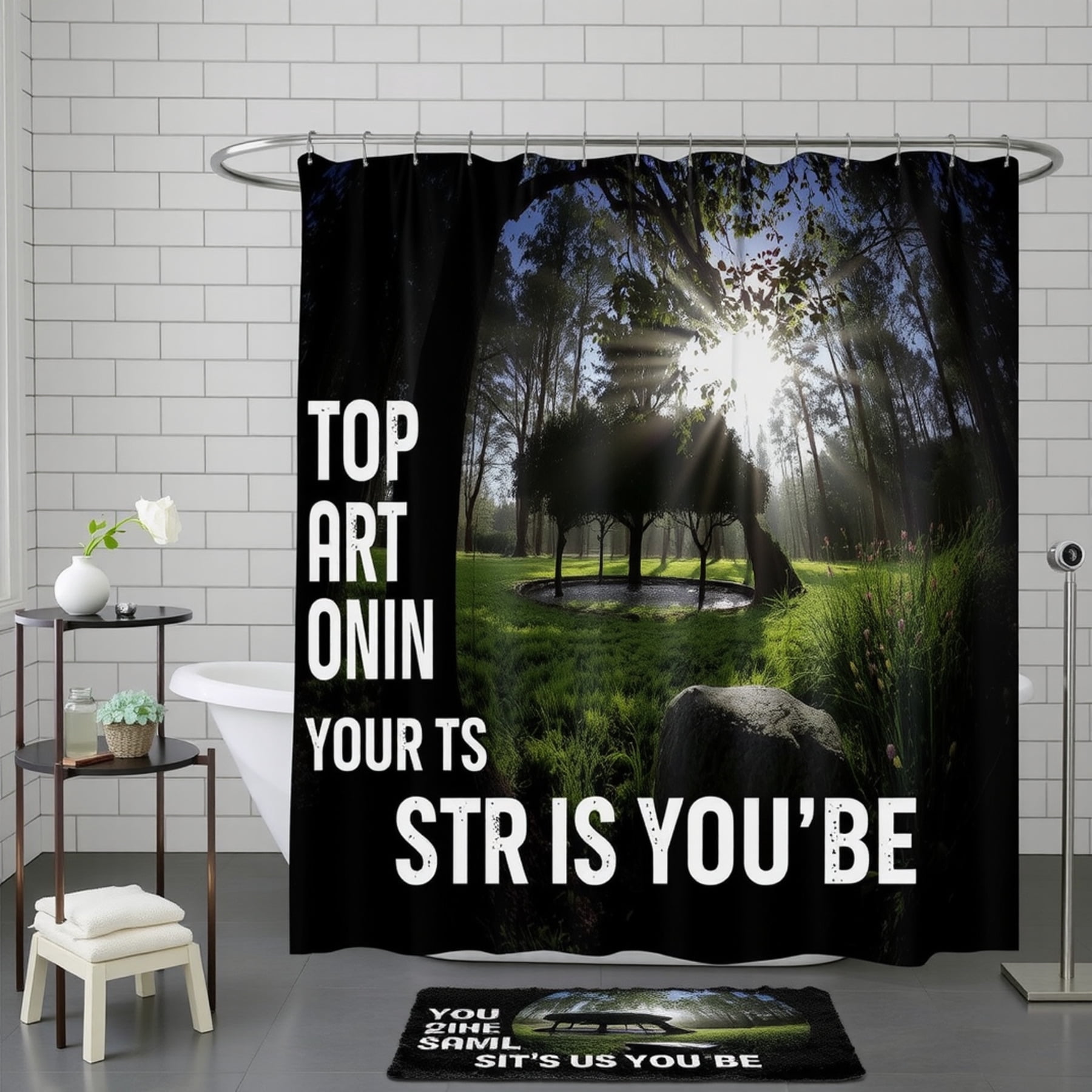 Black Shower Curtain with Forest View - Unique Bathroom Decor - Walmart.com