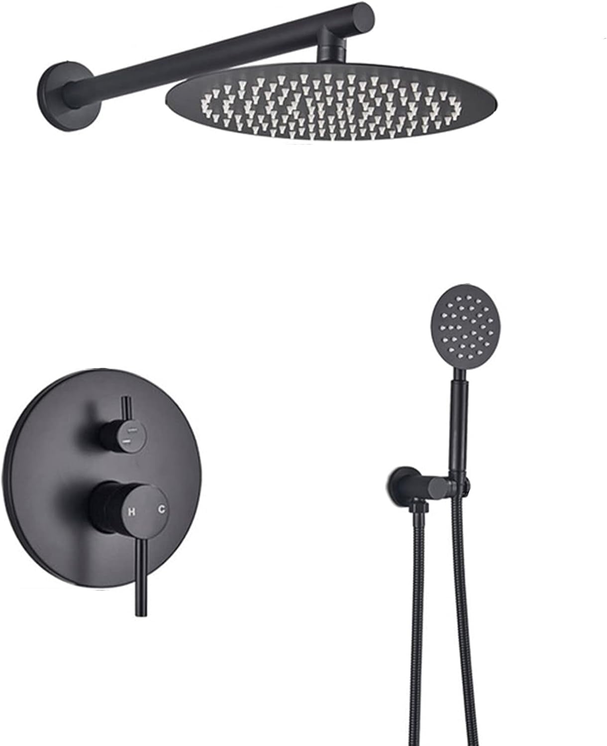 Black Shower Faucet Set, Wall Mounted Rainfall Shower System Round ...