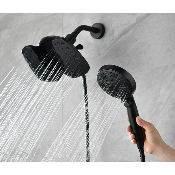 Black Shower Heads with Handheld Spray Combo 2.5GPM: 10" Rainfall ...