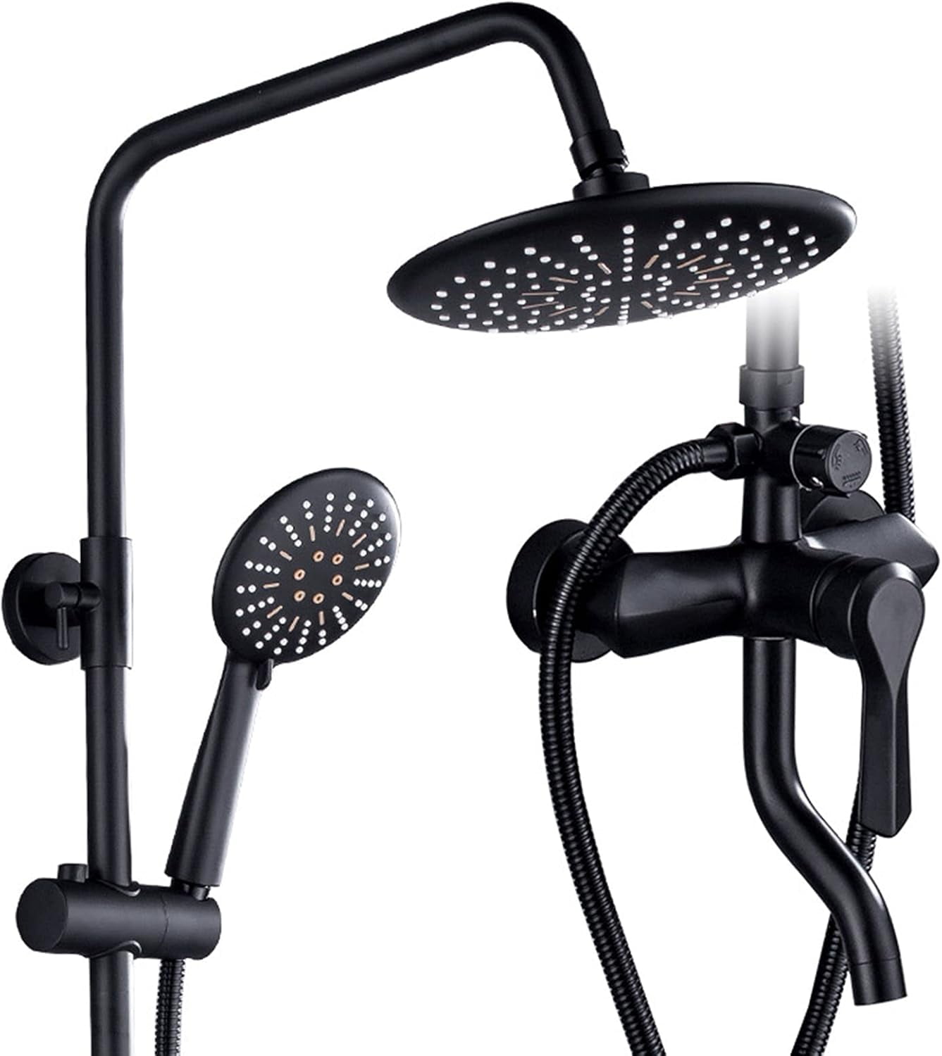 Black Shower Set Luxury Shower Faucet Kit Sinlge Handle Exposed Shower ...