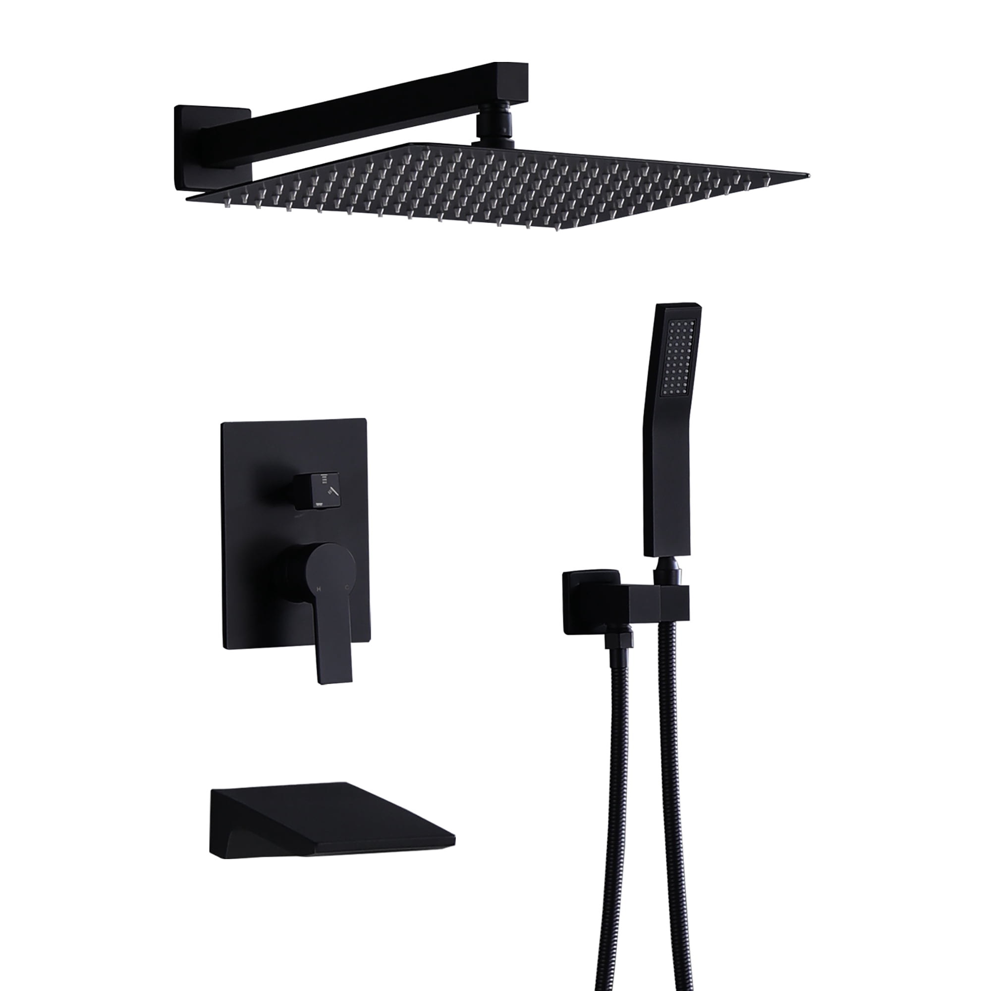 Black Shower System with Tub Spout, All Metal Tub Shower Faucet Set ...