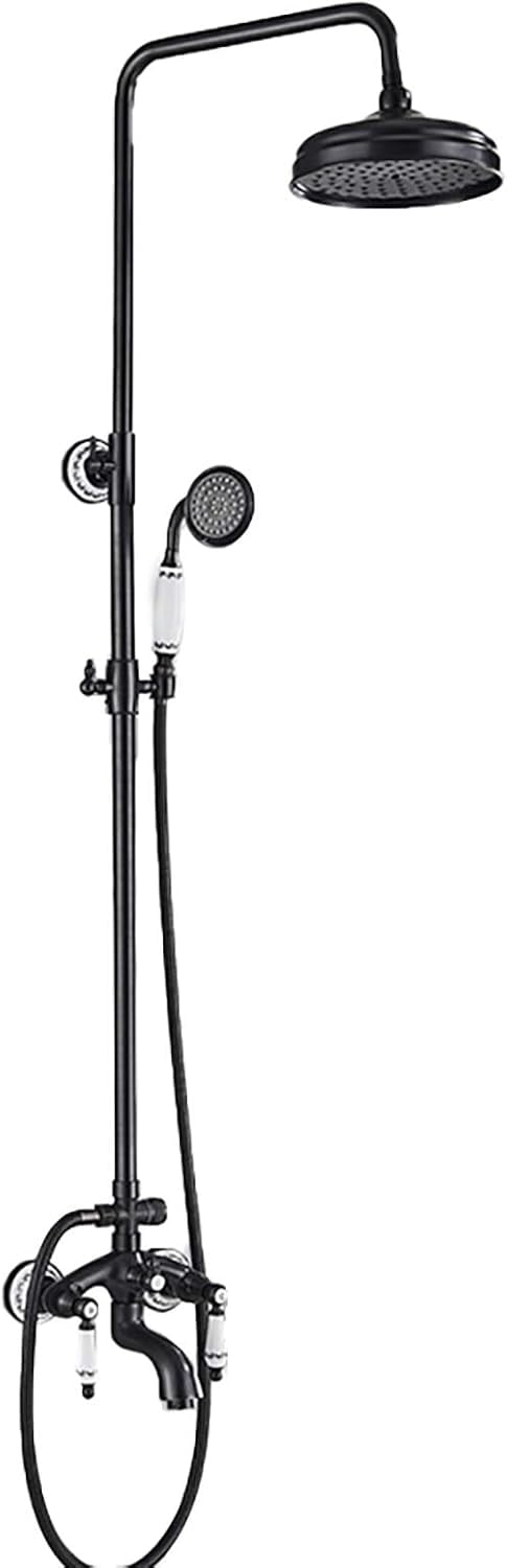 Black Shower System with Tub Spout and Handheld Shower Faucet Set Wall ...