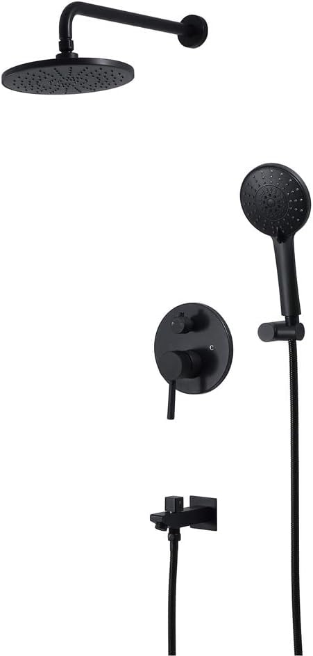 Black Shower Tap Set, 9 Inch Ultra-Thin Wall-Mounted Shower Head, Hot ...