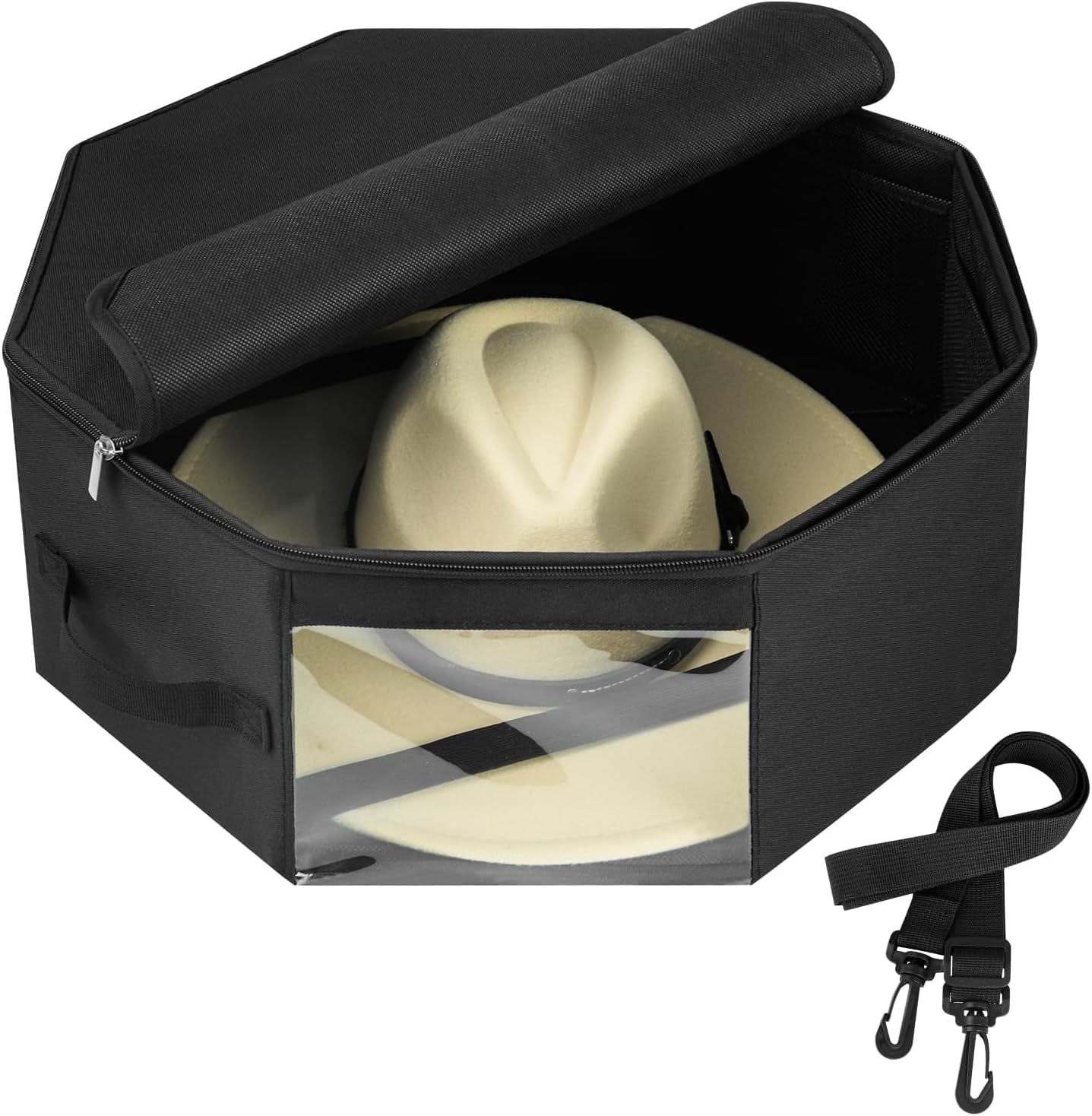 Black Side-Reinforced Octagonal Hat Box | Crush-proof & Dust-proof ...
