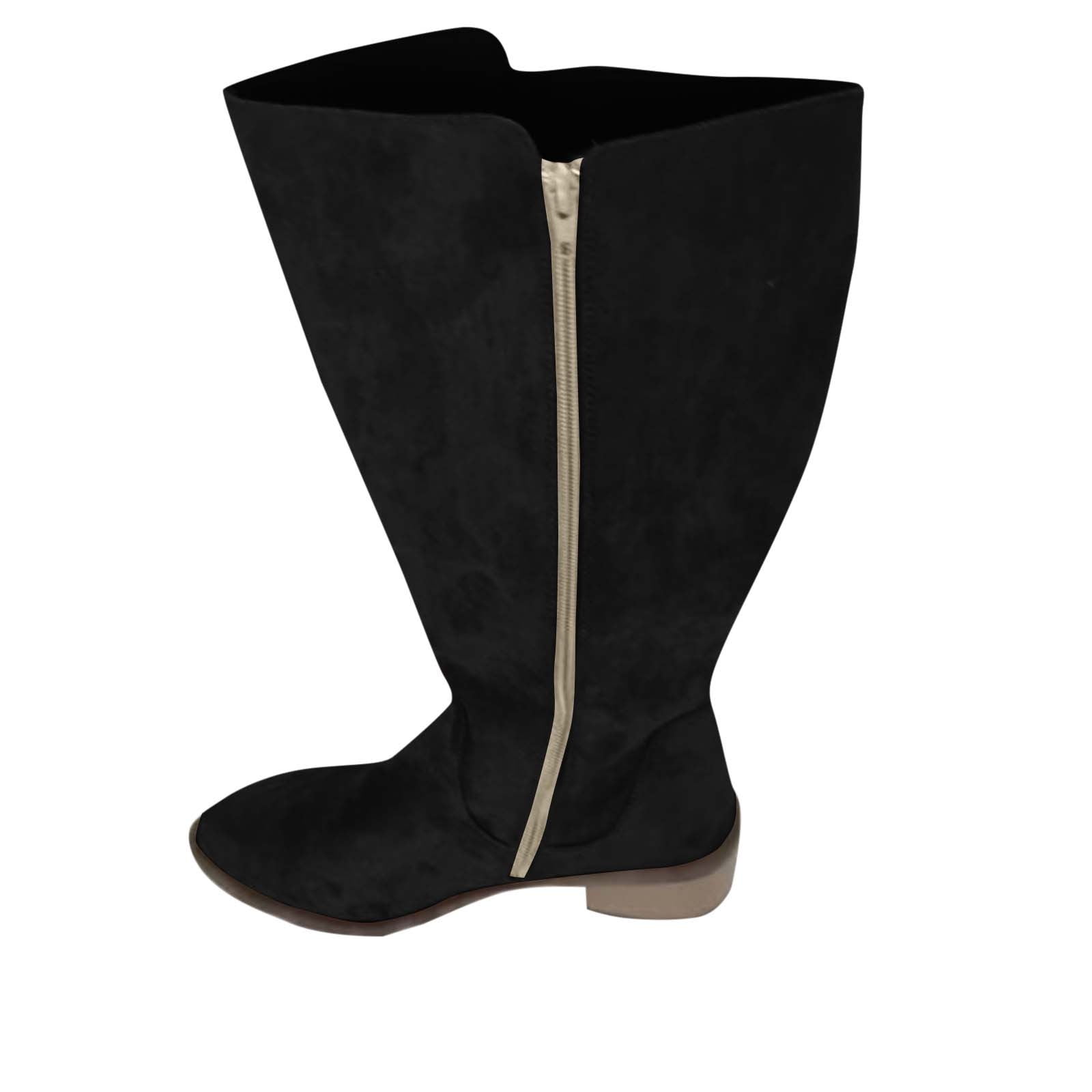 Black Side-Zip Matte Leather Boots For Women, Chunky Heel And Pointed ...