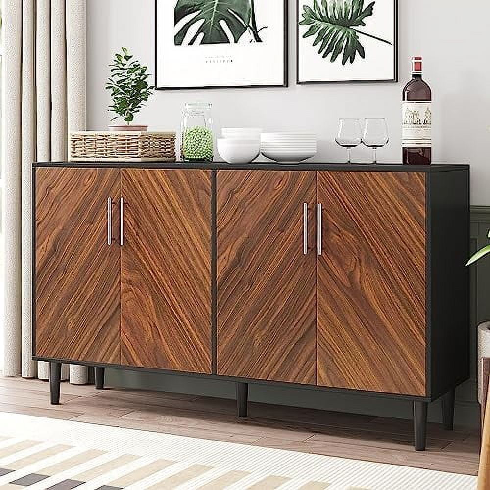 Black Sideboard Buffet Cabinet 58\u2019\u2019 Accent Cabinet with 4 ...