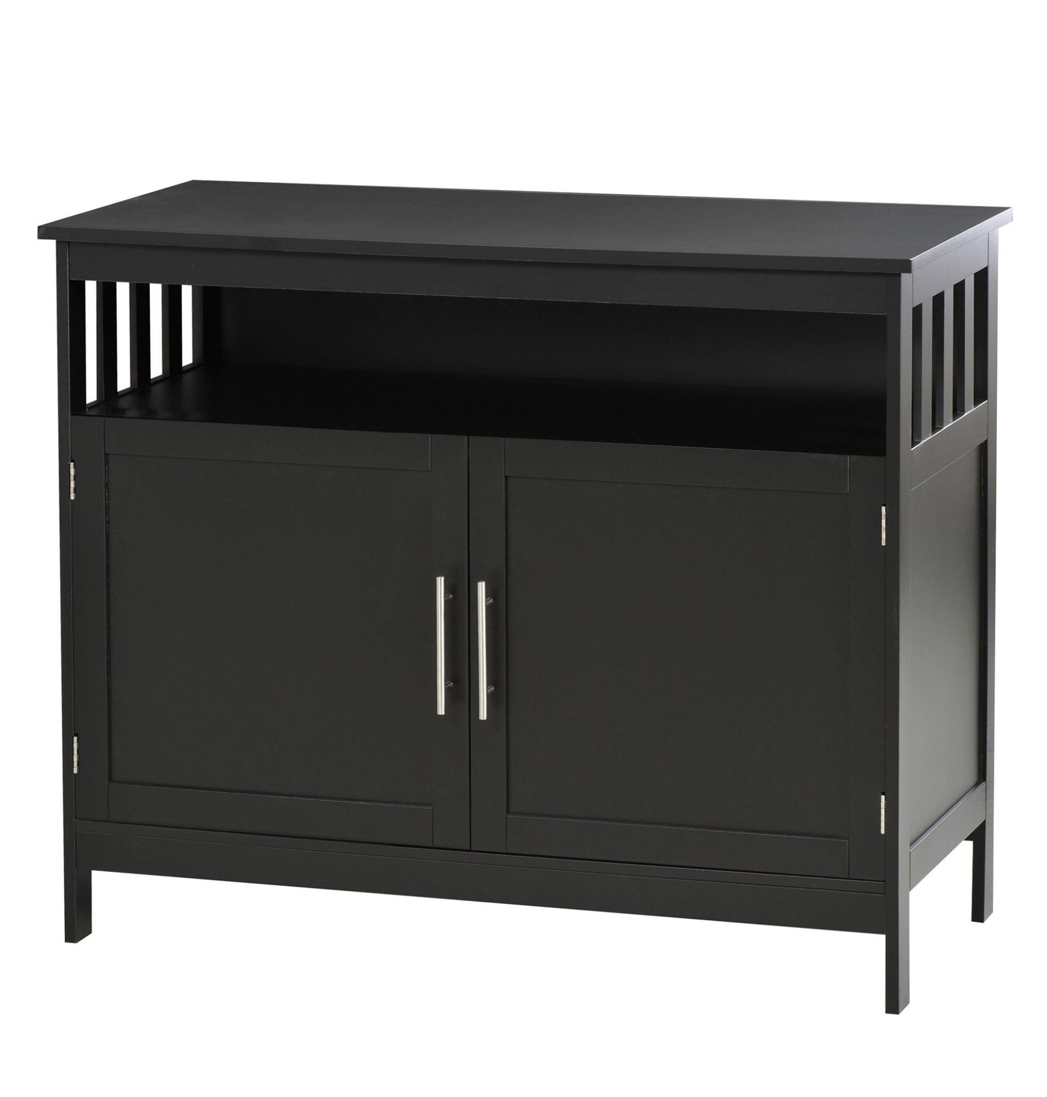 Black Sideboard Buffet with Magnet Doors - Kitchen Cabinet with ...