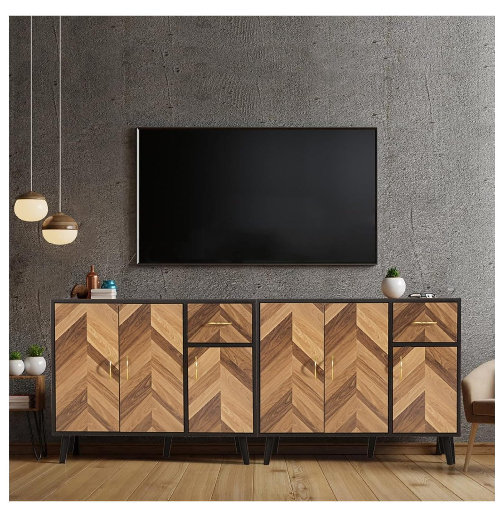 Black Sideboard Cabinet with Drawer 70", Short Buffet -Century Modern Cabinet, Long Kitchen ...