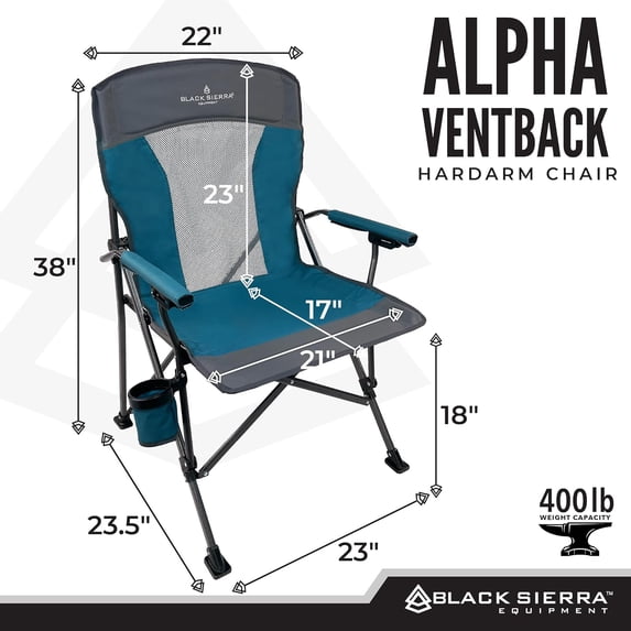 Black Sierra Camping Chair – Folding Portable Lawn & Beach Chair with ...