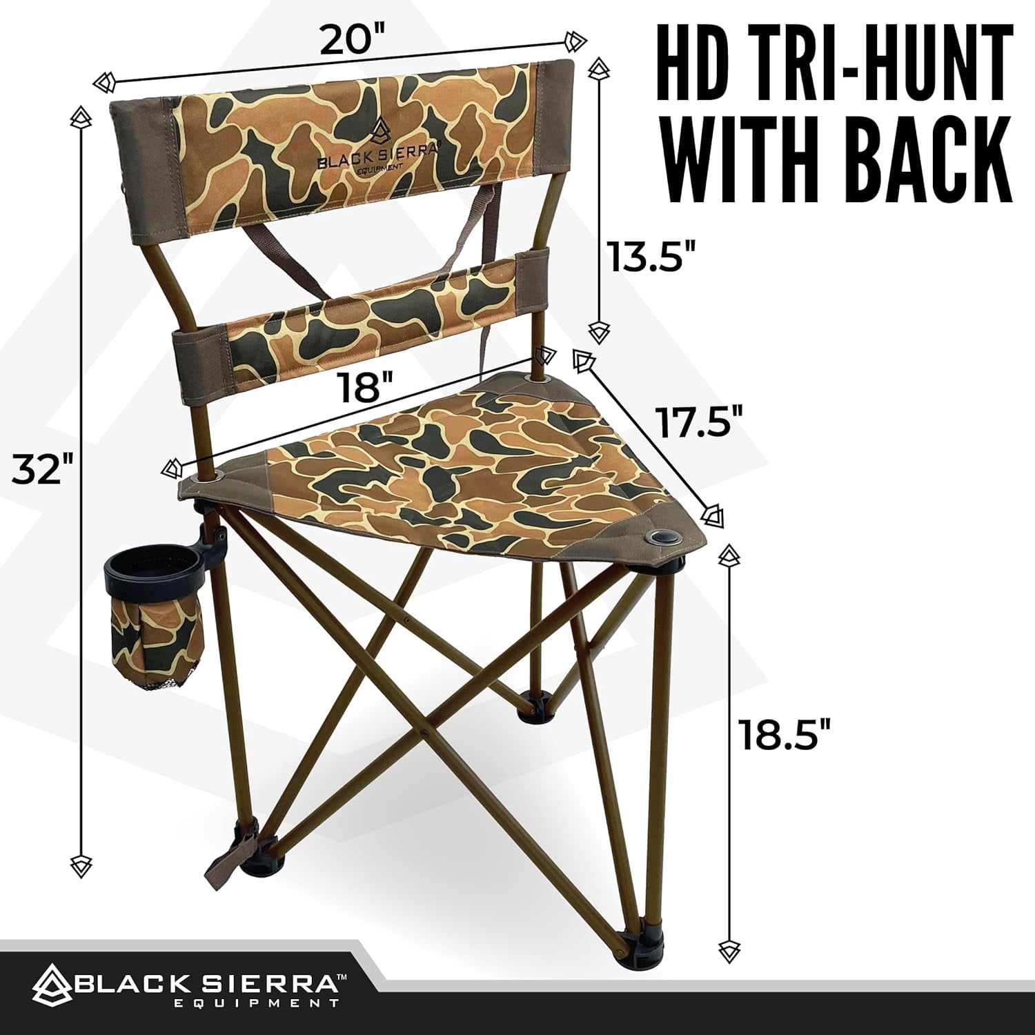 Black Sierra HD Tri-Hunt with Back Hunting Stool, Foldable Tripod Seat ...