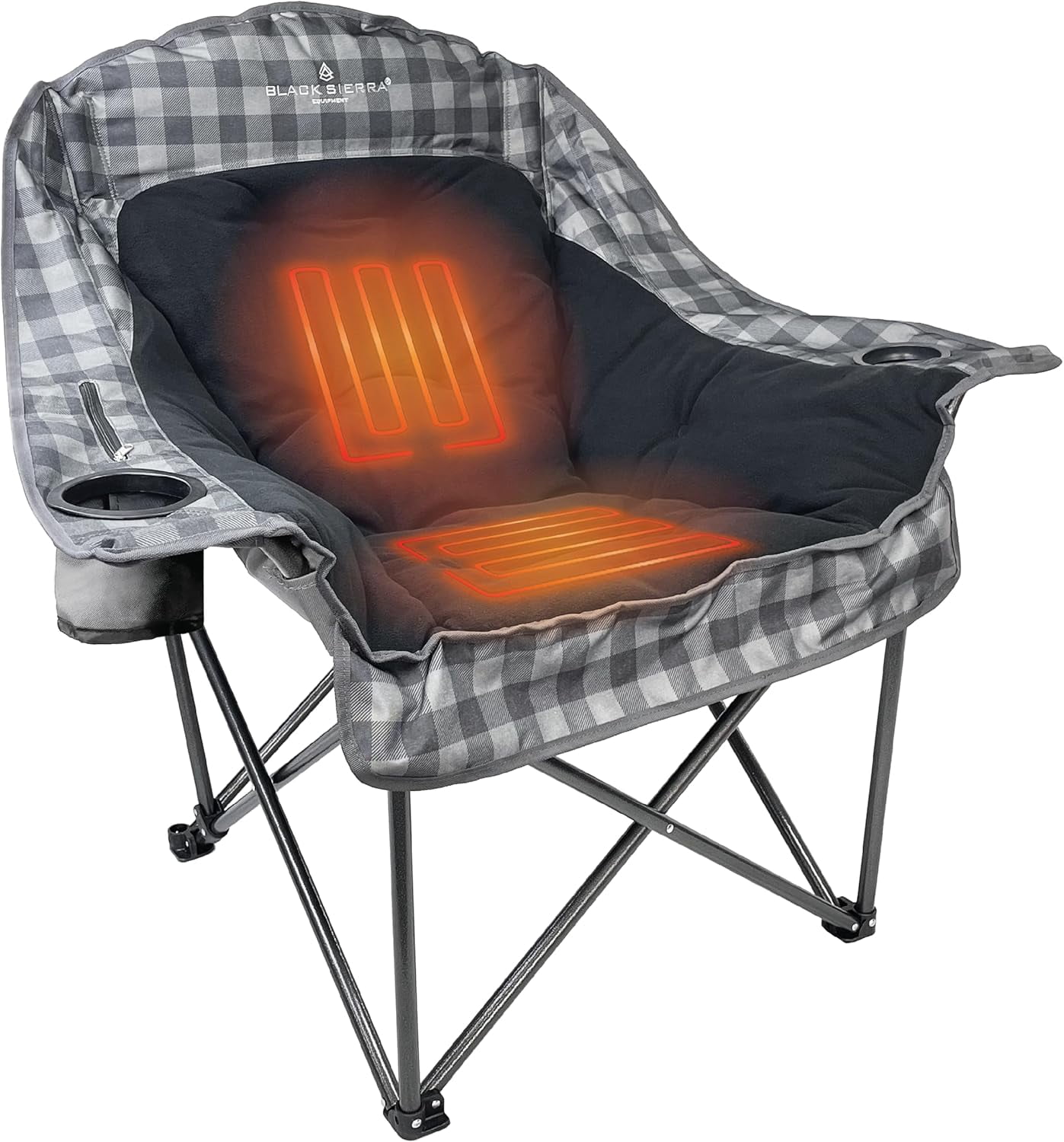Black Sierra Heated Fleece Camping Chair for Adults Oversized Outdoor ...