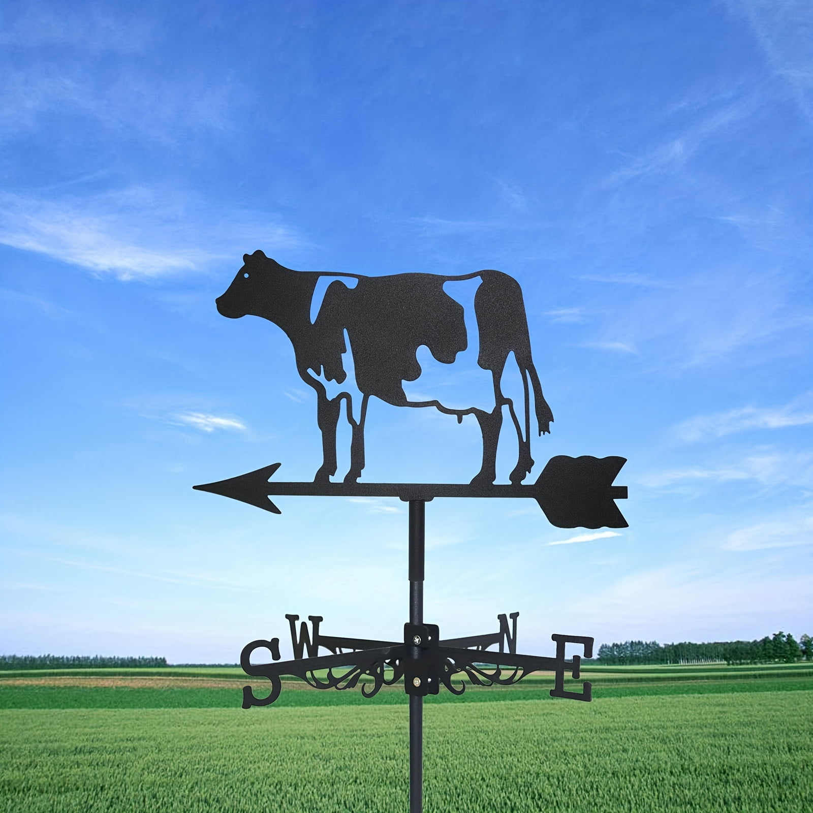 Black Silhouette Cow Weathervane - Rustic Metal Wind Indicator with ...