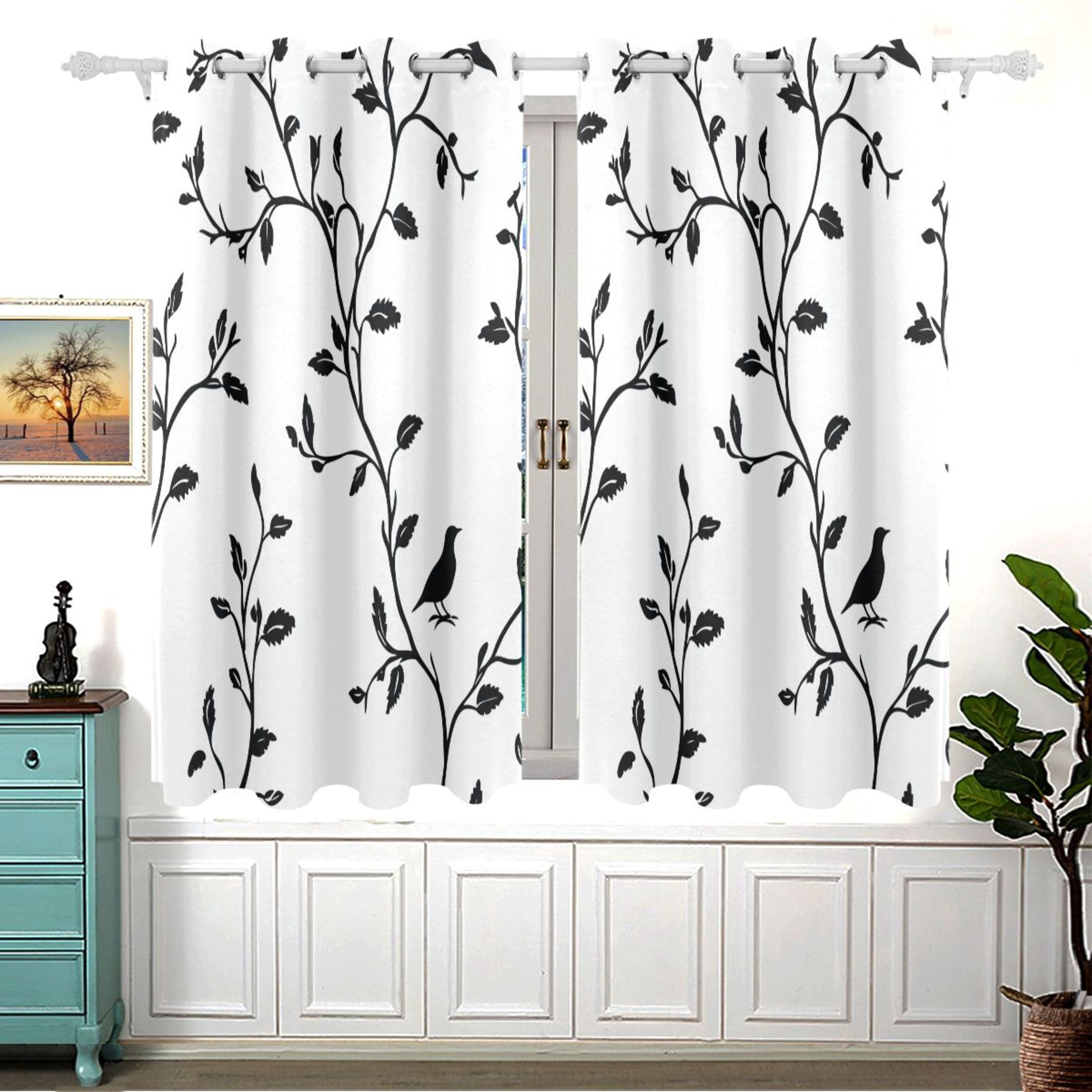 Black Silhouette Pattern 54x55 Inch Blackout Curtains Thermal Insulated ...