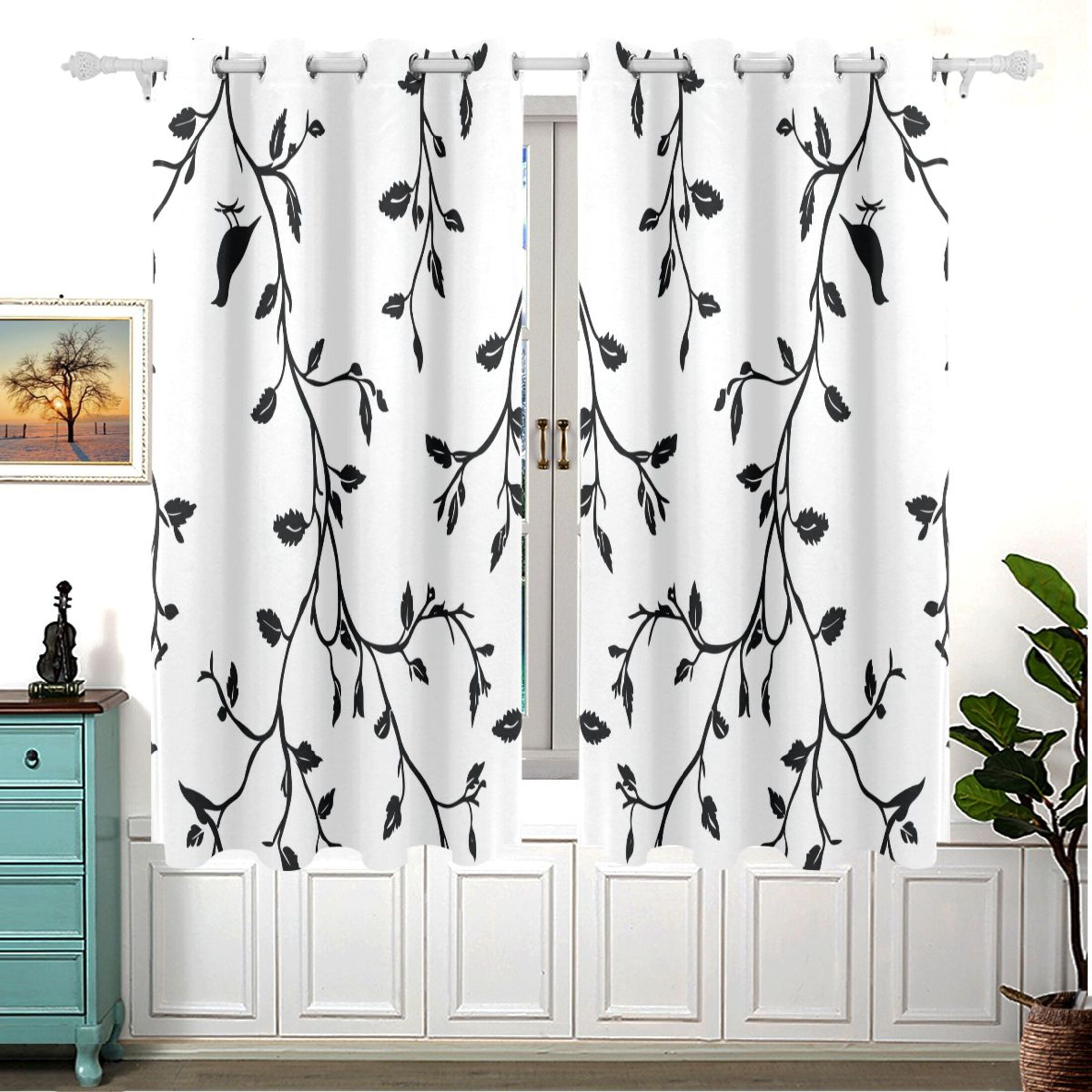 Black Silhouette Pattern 63x55in Window Curtain Panels 63x55in 2-Piece ...