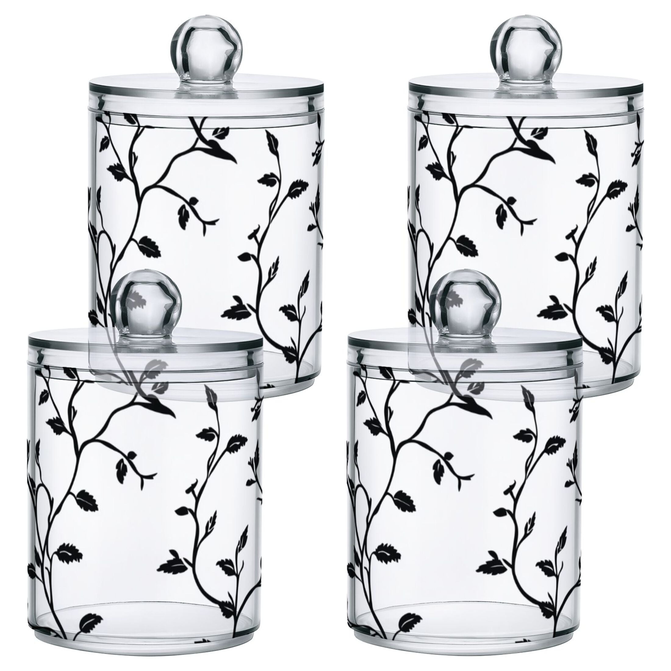 Black Silhouette Pattern Bathroom Canisters Set of 4 Translucent ...