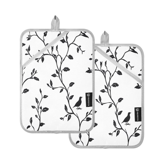 Black Silhouette Pattern Pot Holder Set 2 Piece Non-Slip Oven Hot Pads ...