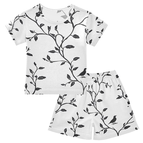 Black Silhouette Pattern Summer Pajama Set Soft Cotton Short Sleeve ...