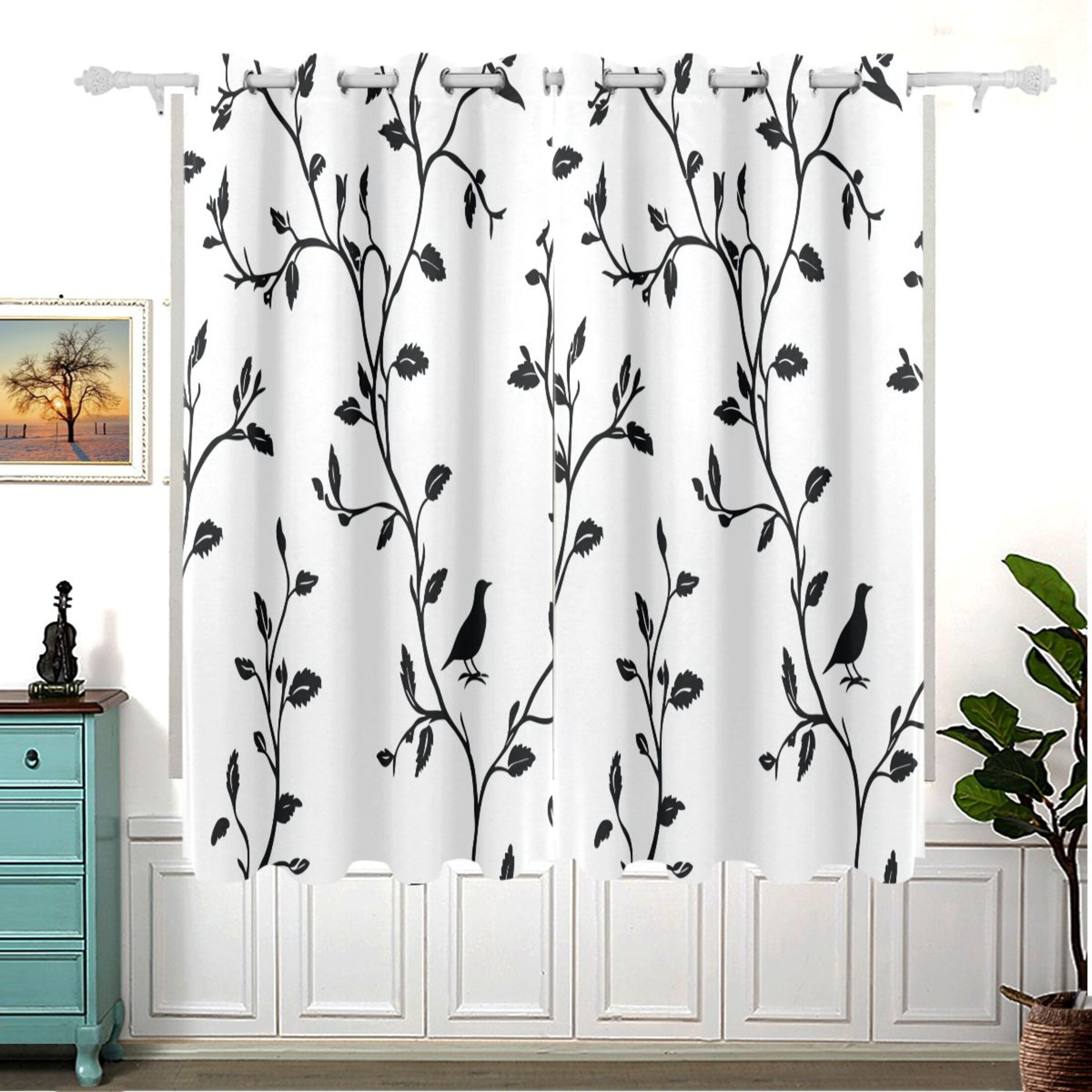 Black Silhouette Pattern Thermal Blackout Curtains 63x55 Inch 2 Panels ...
