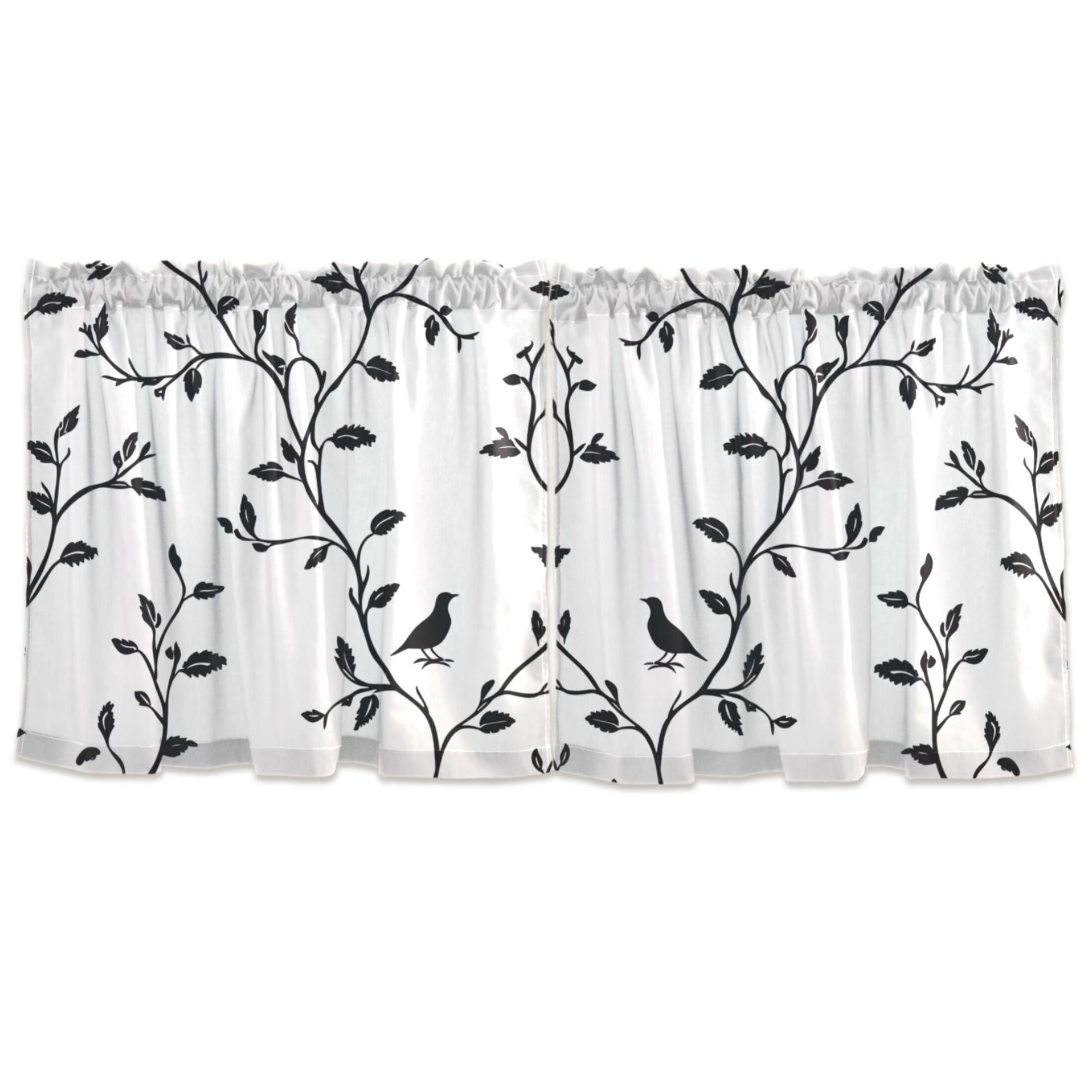 Black Silhouette Pattern Tier Curtains for Kitchen 57x24 Inch Semi ...