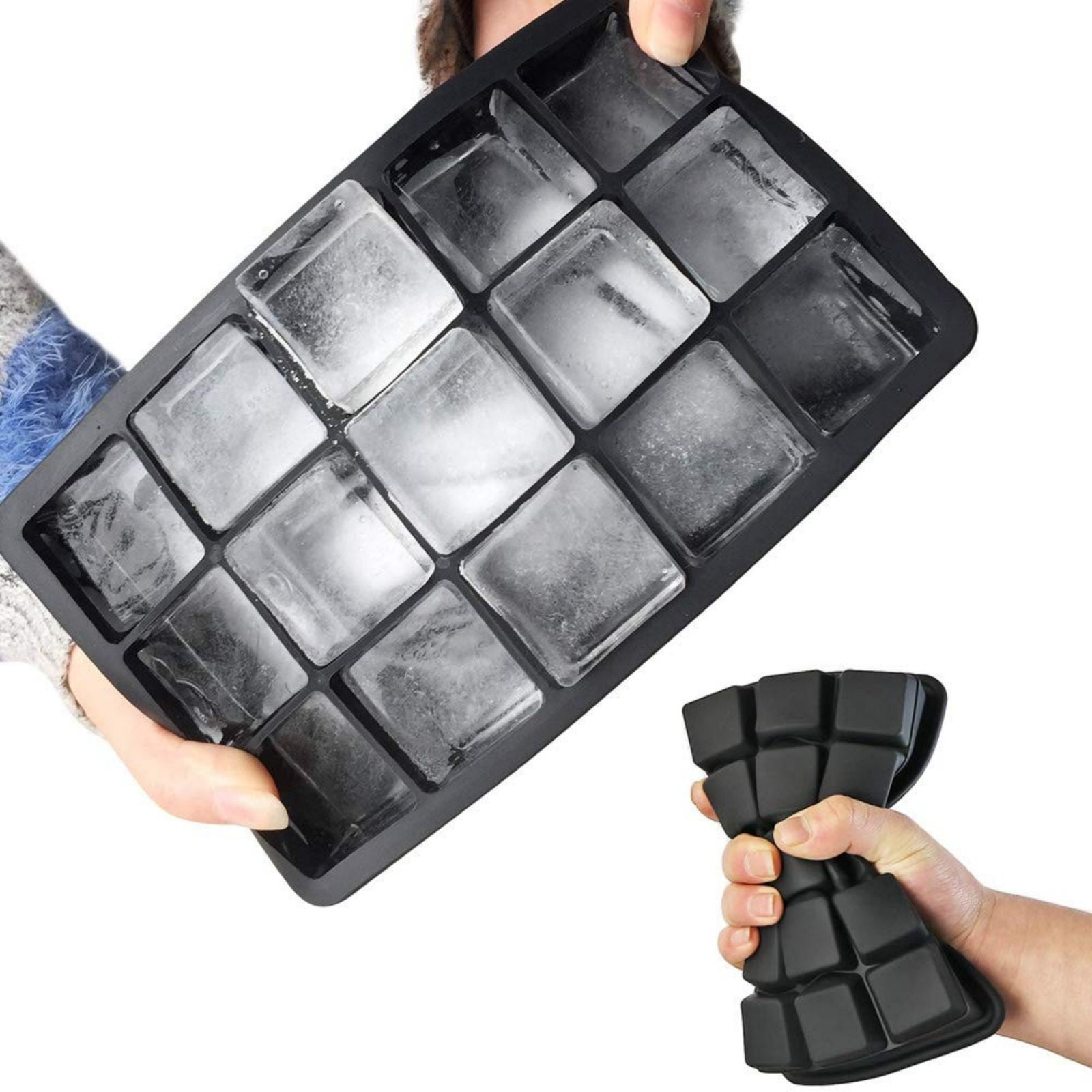 Black Silicone Ice Cube Tray With Lid For Freezer 15 Cavities Per Tray ...