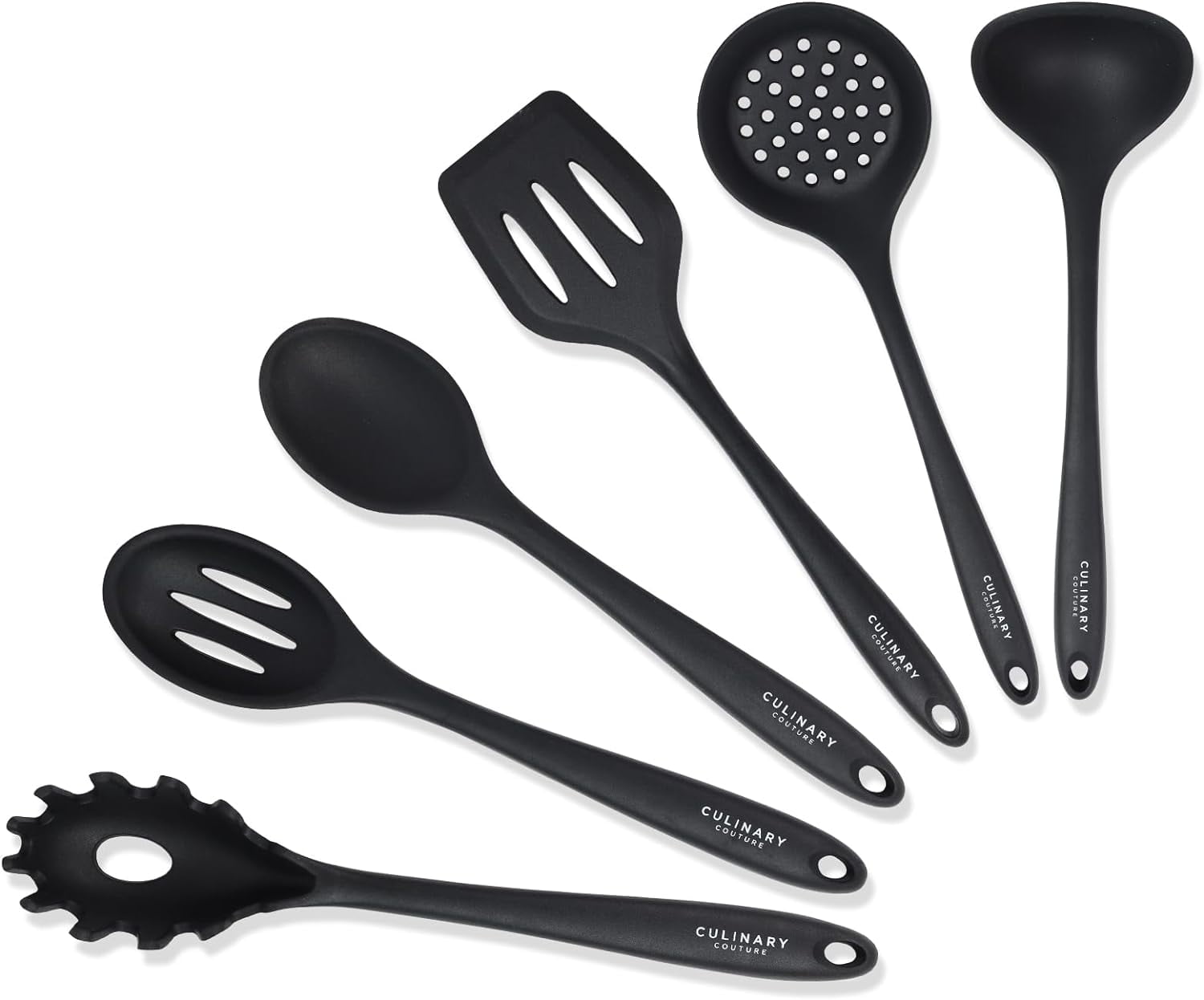 Black Silicone Kitchen Utensils Set of 6, Non-Stick Heat-Resistant ...