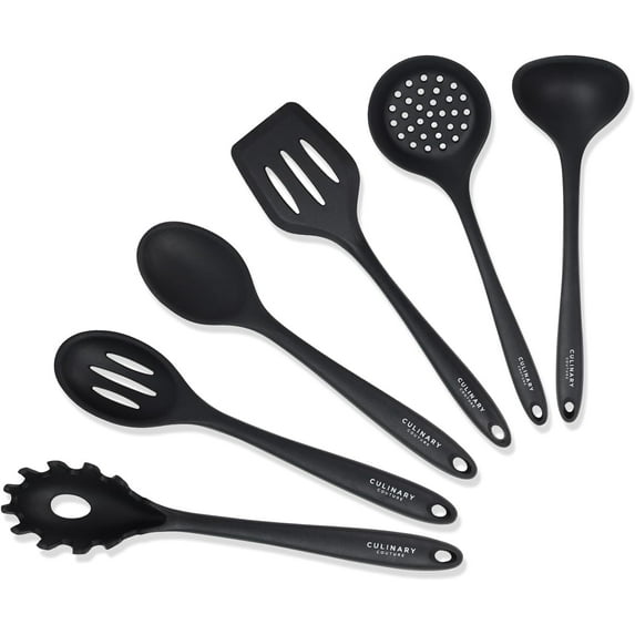 Black Silicone Kitchen Utensils Set of 6, Non-Stick Heat-Resistant ...