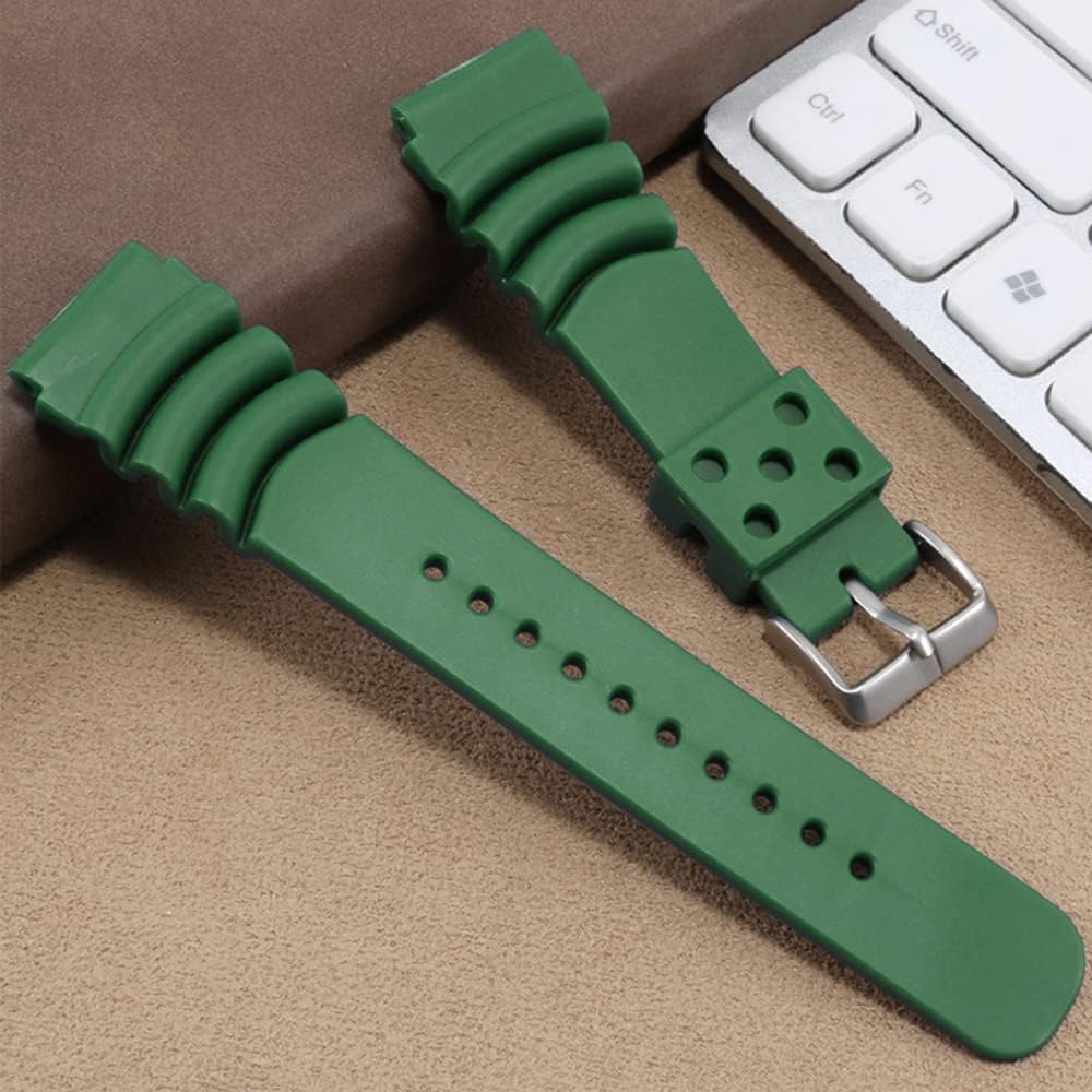 Black Silicone Rubber Curved Line Watch Band 20mm 22mm Replacement ...
