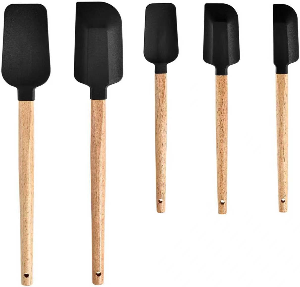 Black Silicone Spatula Set, Food Grade Rubber Spatula-5 Piece Nonstick ...