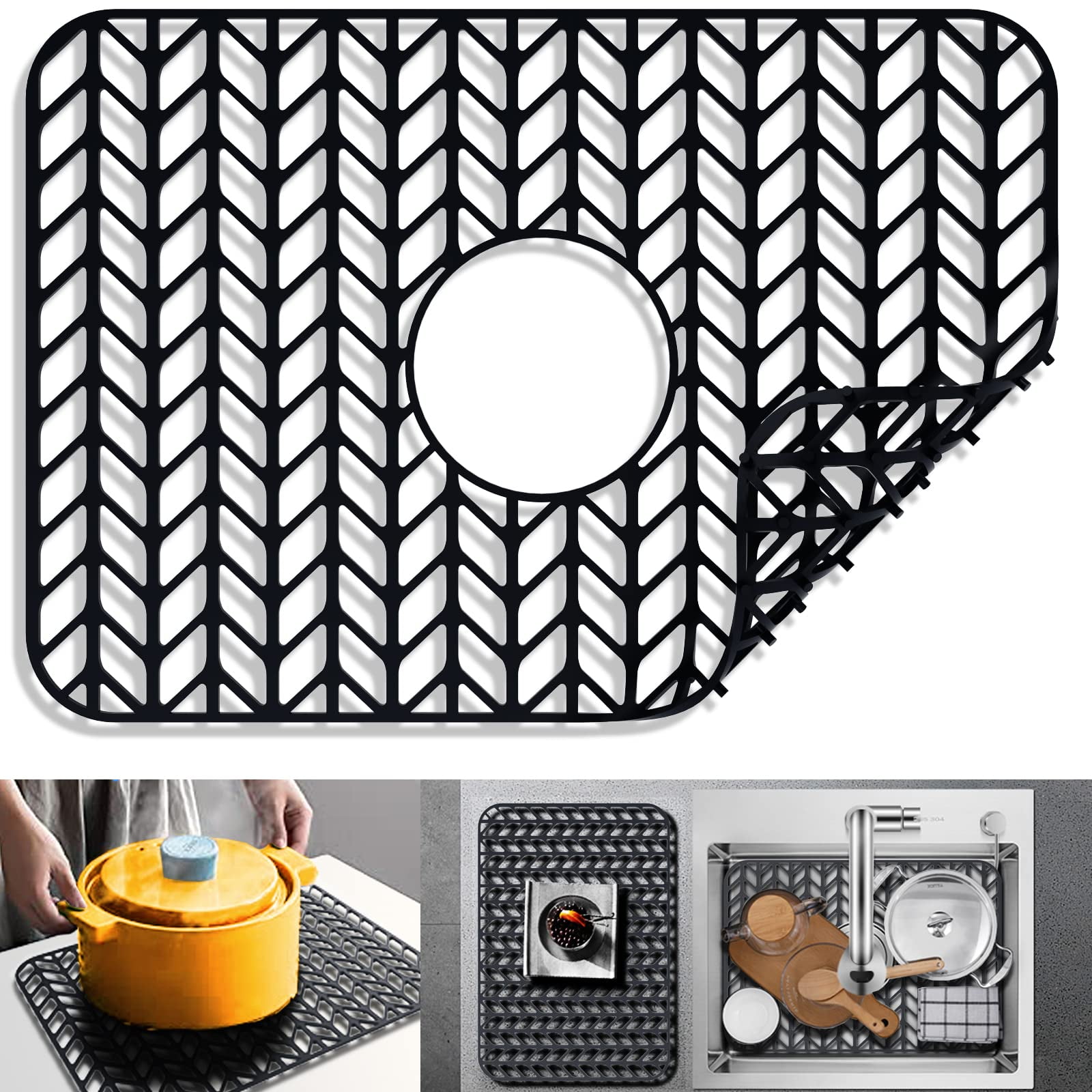 Black Silicone sink mat protectors for Kitchen12”13”16”18”19”24”26”28 ...