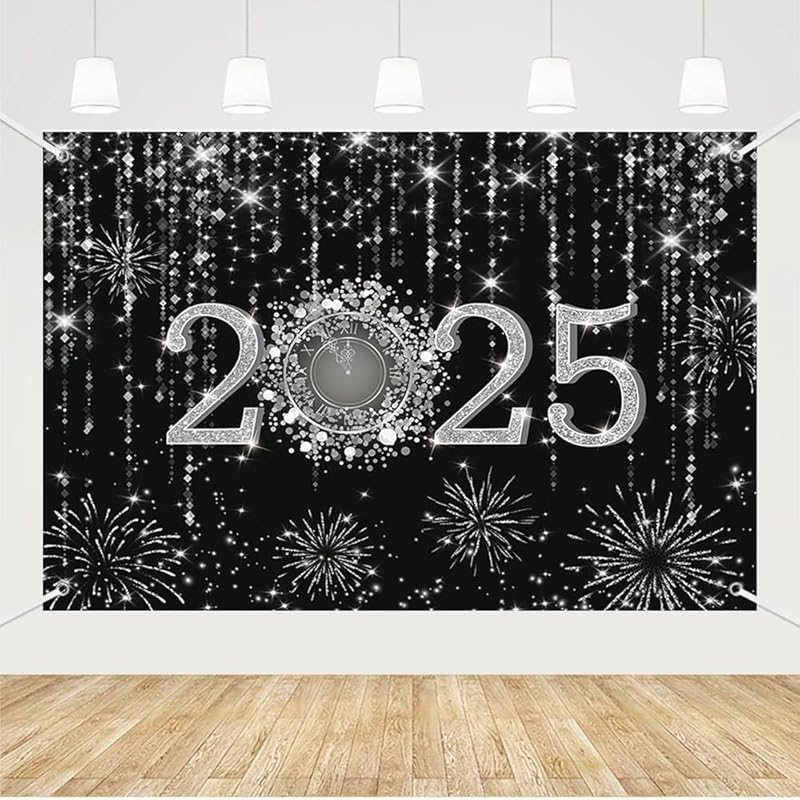 Black and Silver 2025 New Year Backdrop Cheers to 2025 Photography ...