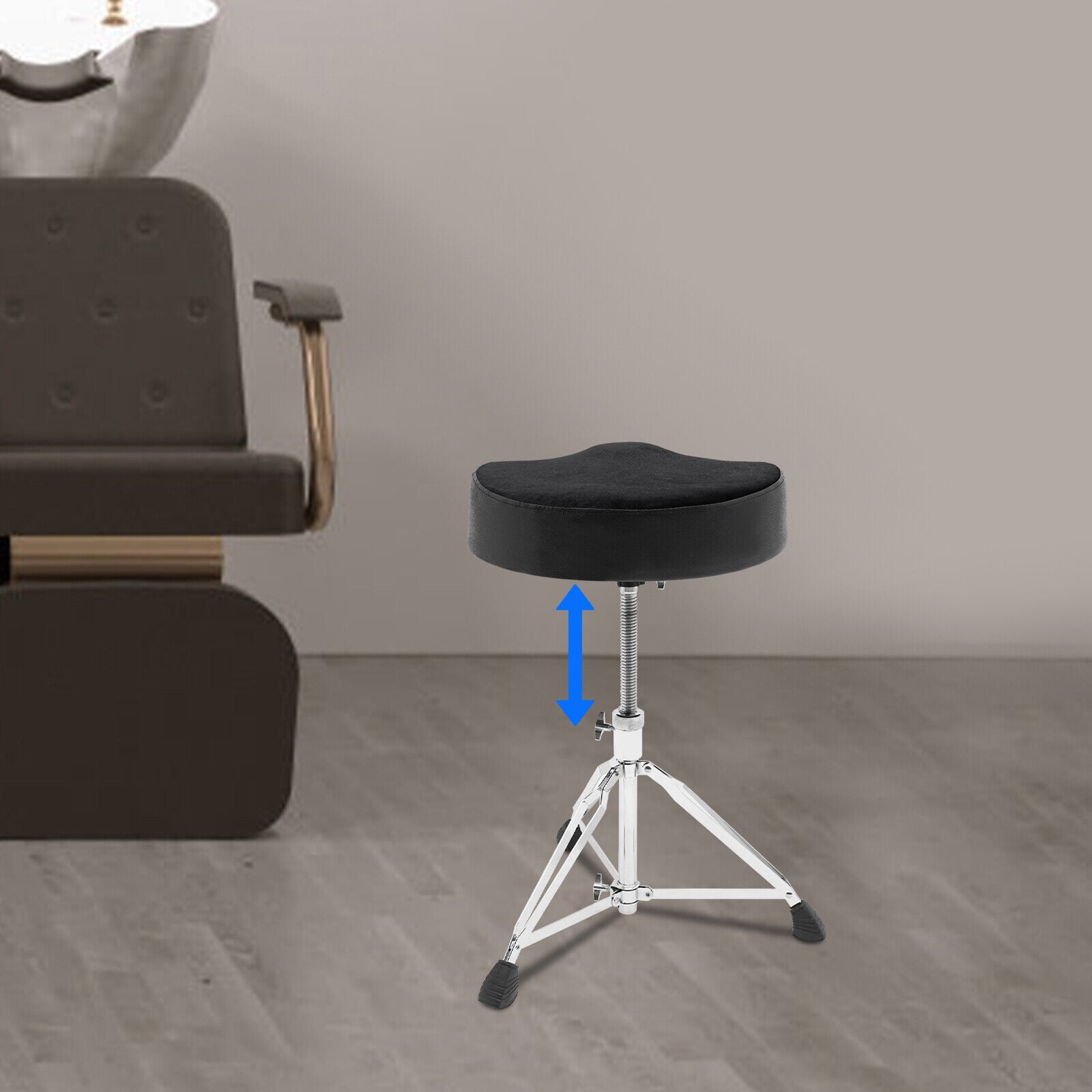 Black+Silver Adjustable Drum Stool, Foldable and Portable Drum Chair Seat, iron Frame, PU Seat ...