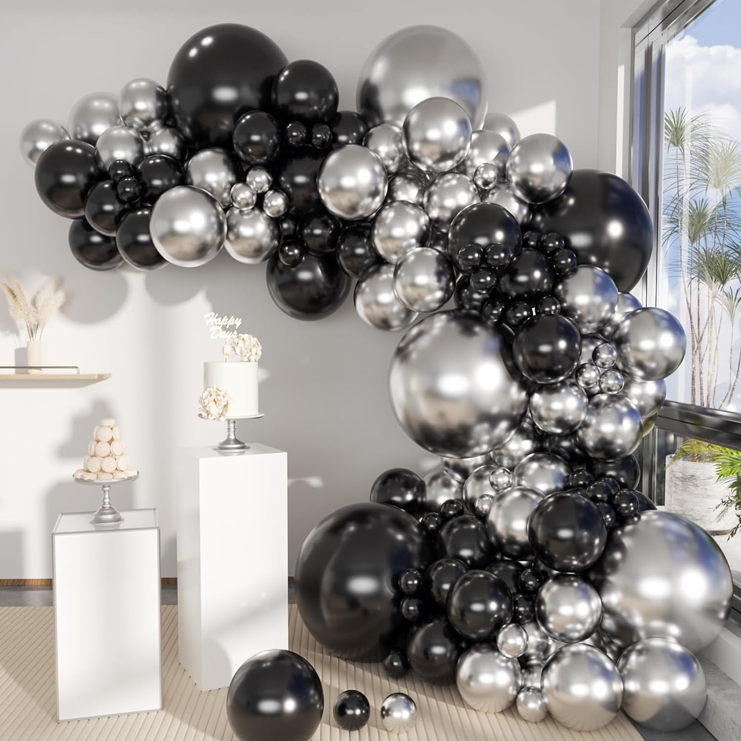 Black Silver Balloons Garland Arch Kit, 146Pcs Latex Balloons Different ...