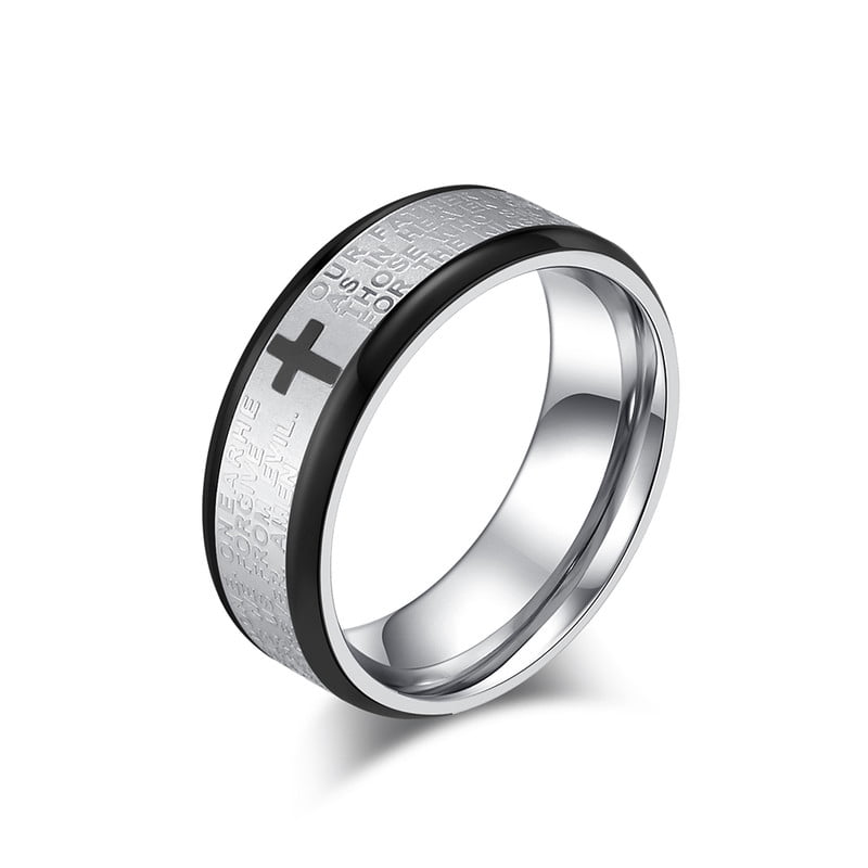 Black & Silver Cross Prayer Ring for Men – Stainless Steel Christian ...