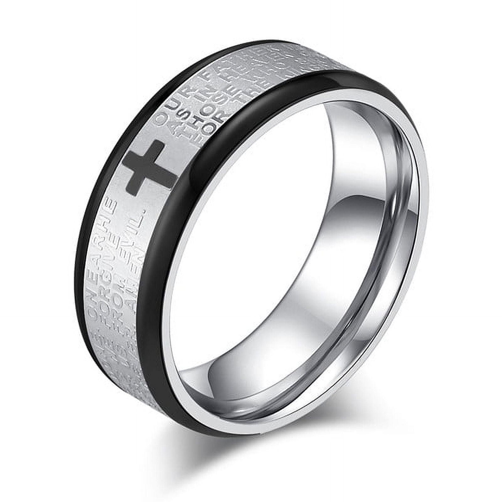 Black & Silver Cross Prayer Ring for Men – Stainless Steel Christian ...