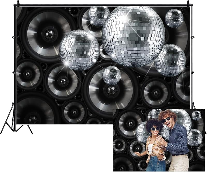 Black Silver Discos Party Backdrop Retro Music Speaker Night Club Music ...