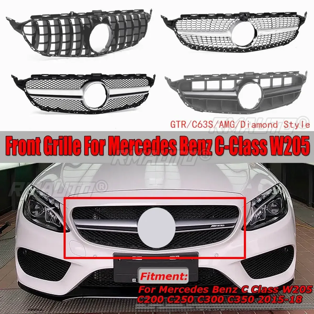 Black/Silver Front Grill Front Bumper Racing Grill For Mercedes For ...