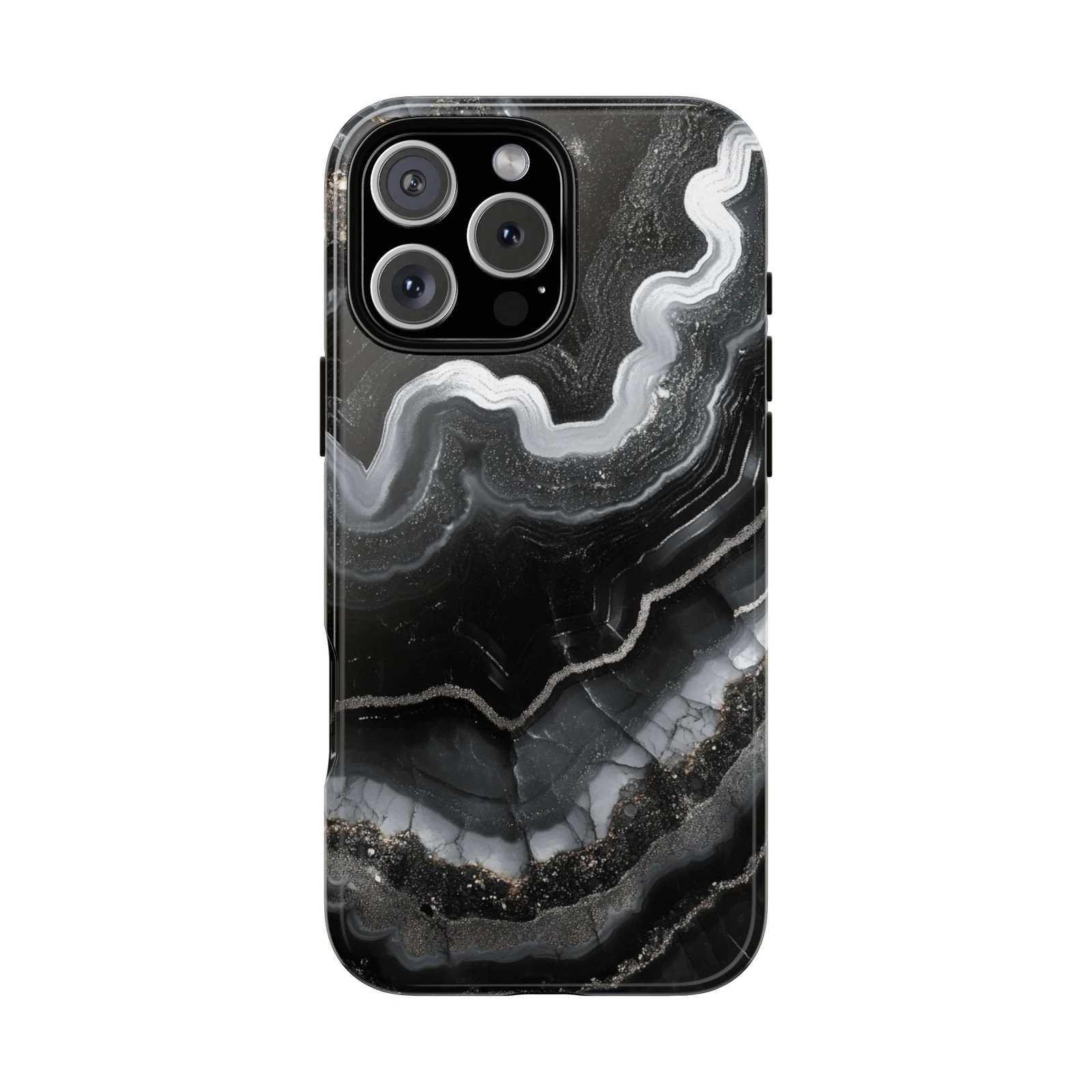 Black Silver Geode Agate Rock Phone Case for iPhone 17 11 12 13 14 15 ...