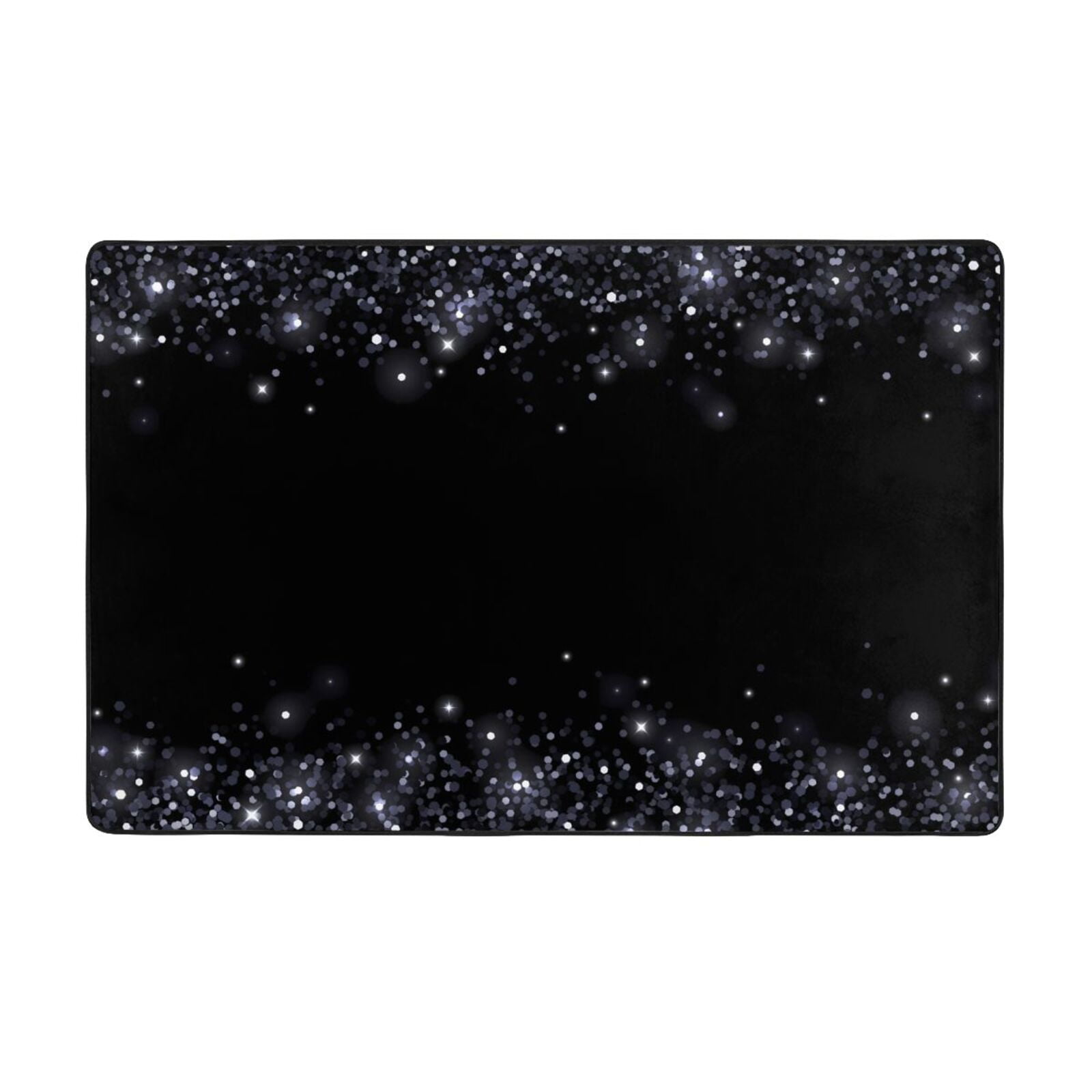 Black Silver Glitter Border Bathroom Rugs Non Slip Washable, 60x39in ...