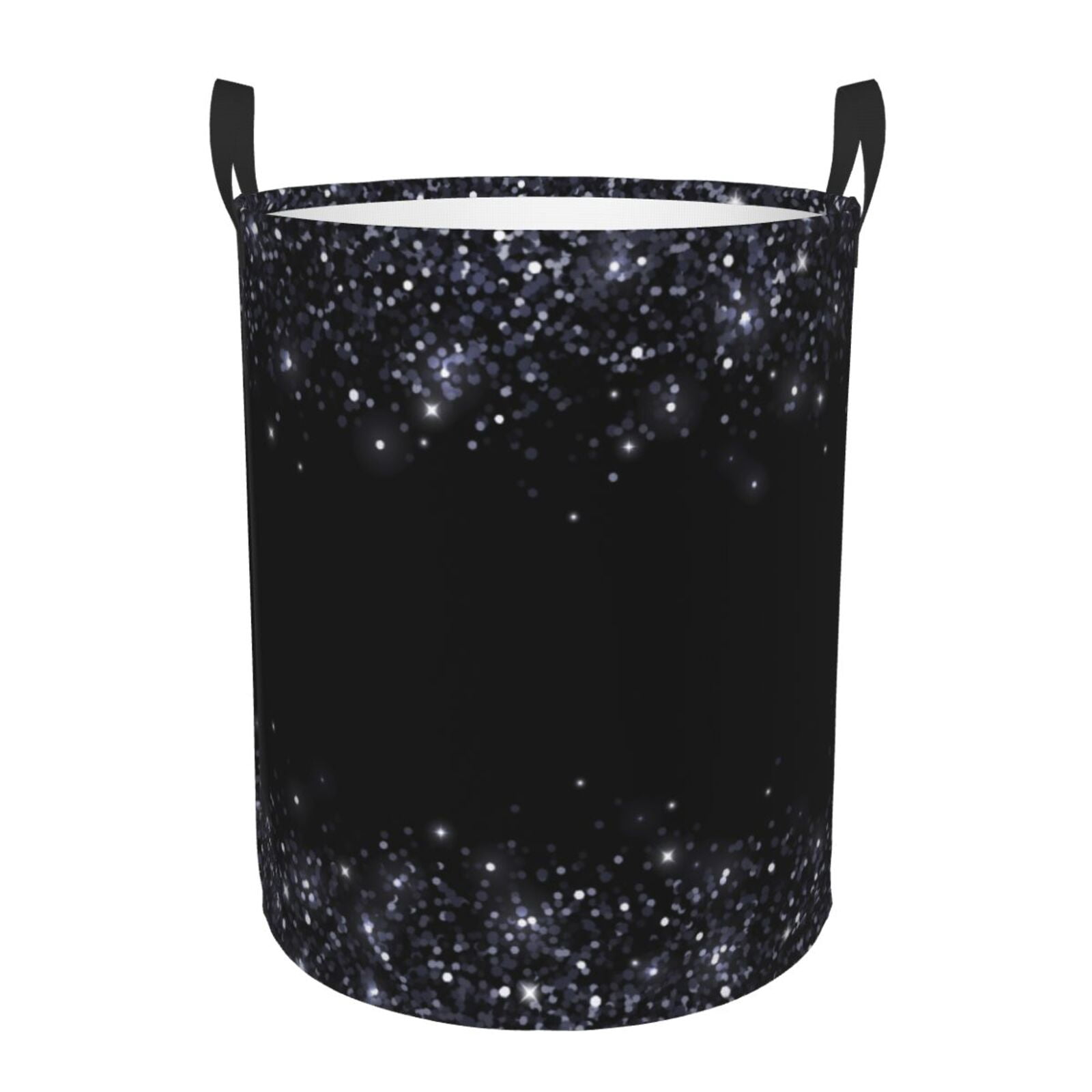Black Silver Glitter Border Laundry Basket with Handles - Freestanding ...