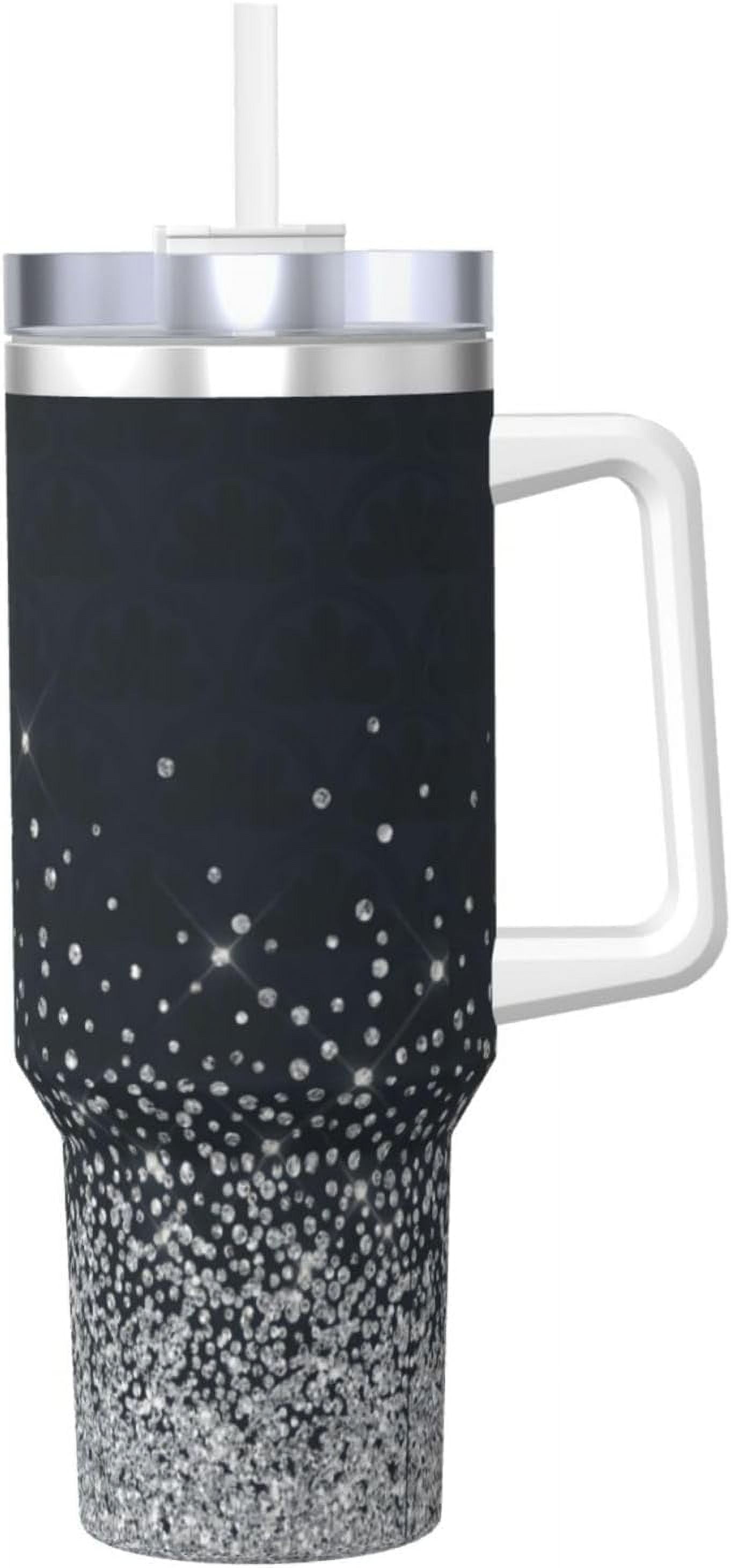 Black Silver Glitter Diamond Sparkly 40 Oz Tumbler Stainless Steel ...