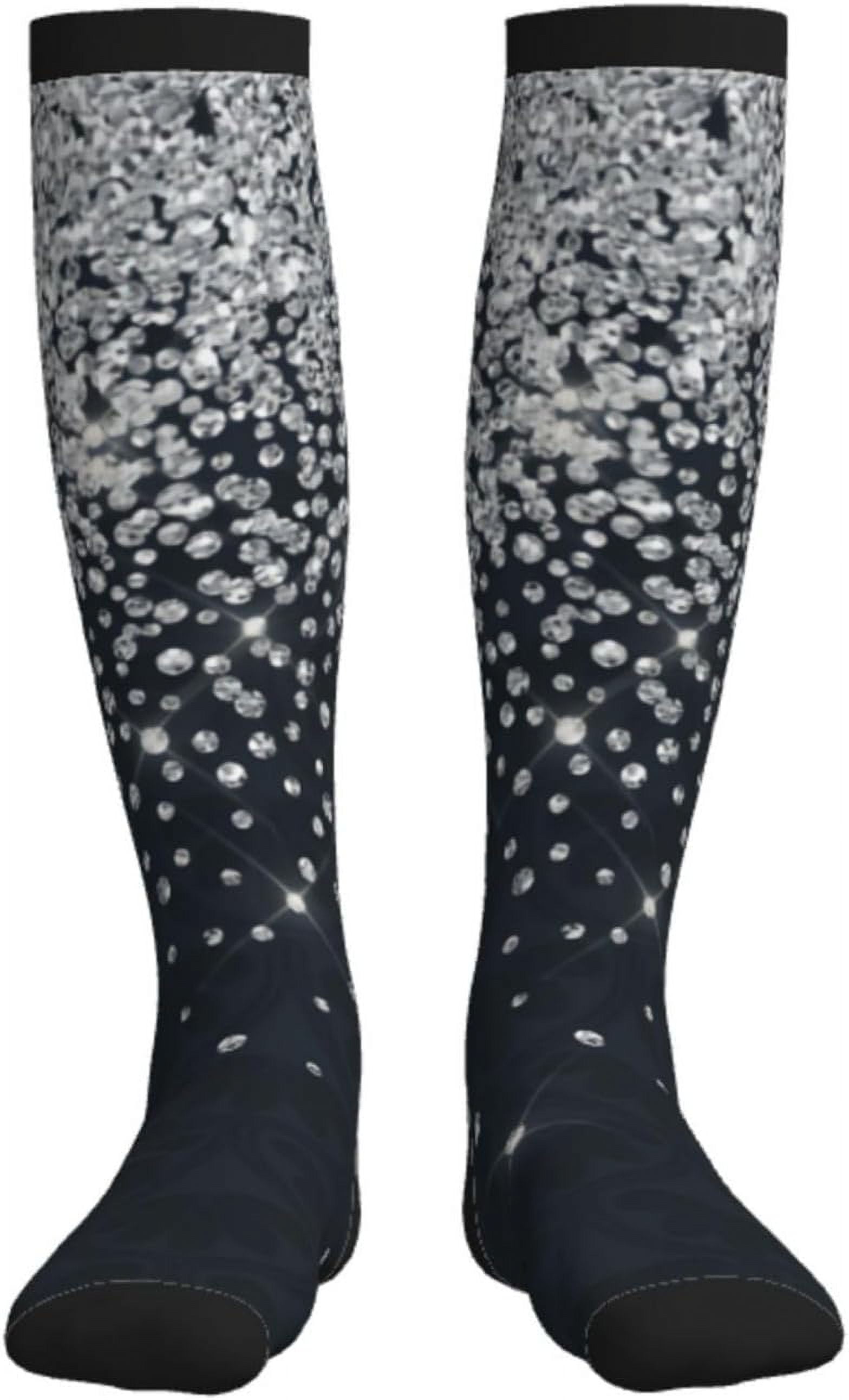 Black Silver Glitter Diamond Sparkly Compression Socks For Women Men ...