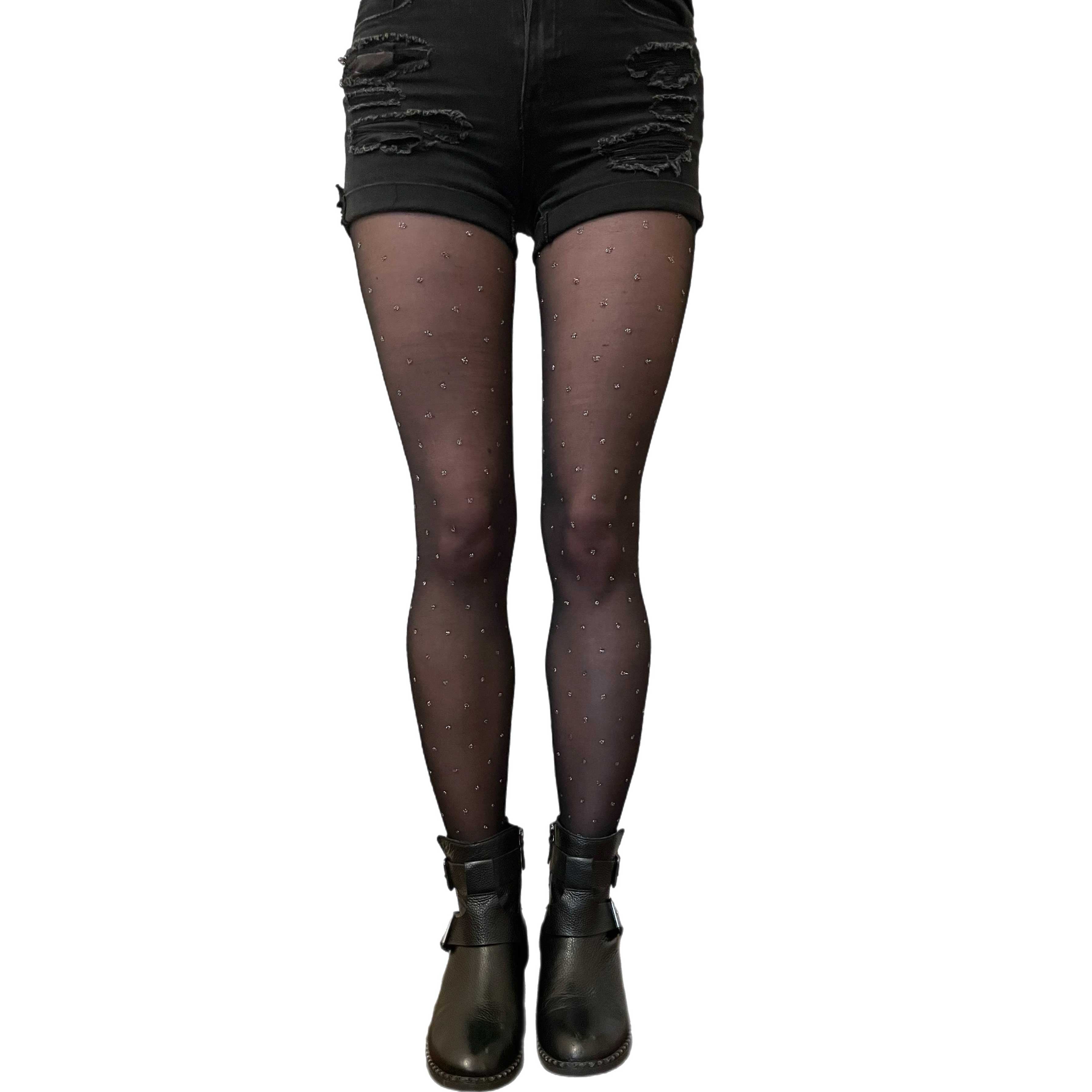 Black Silver Glitter Dotted tights Plus Size | Women's Plus Size ...