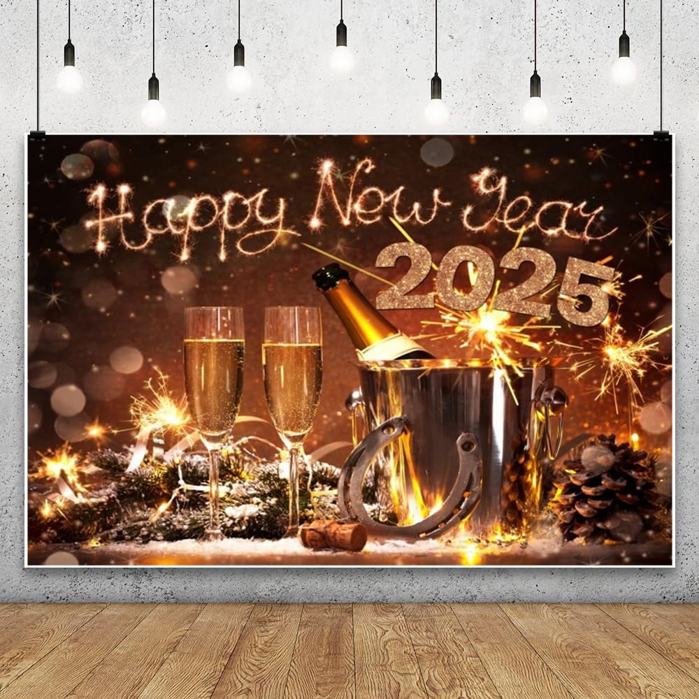 Black Silver Happy New Year Party Banner Decorations Large Black Silver ...