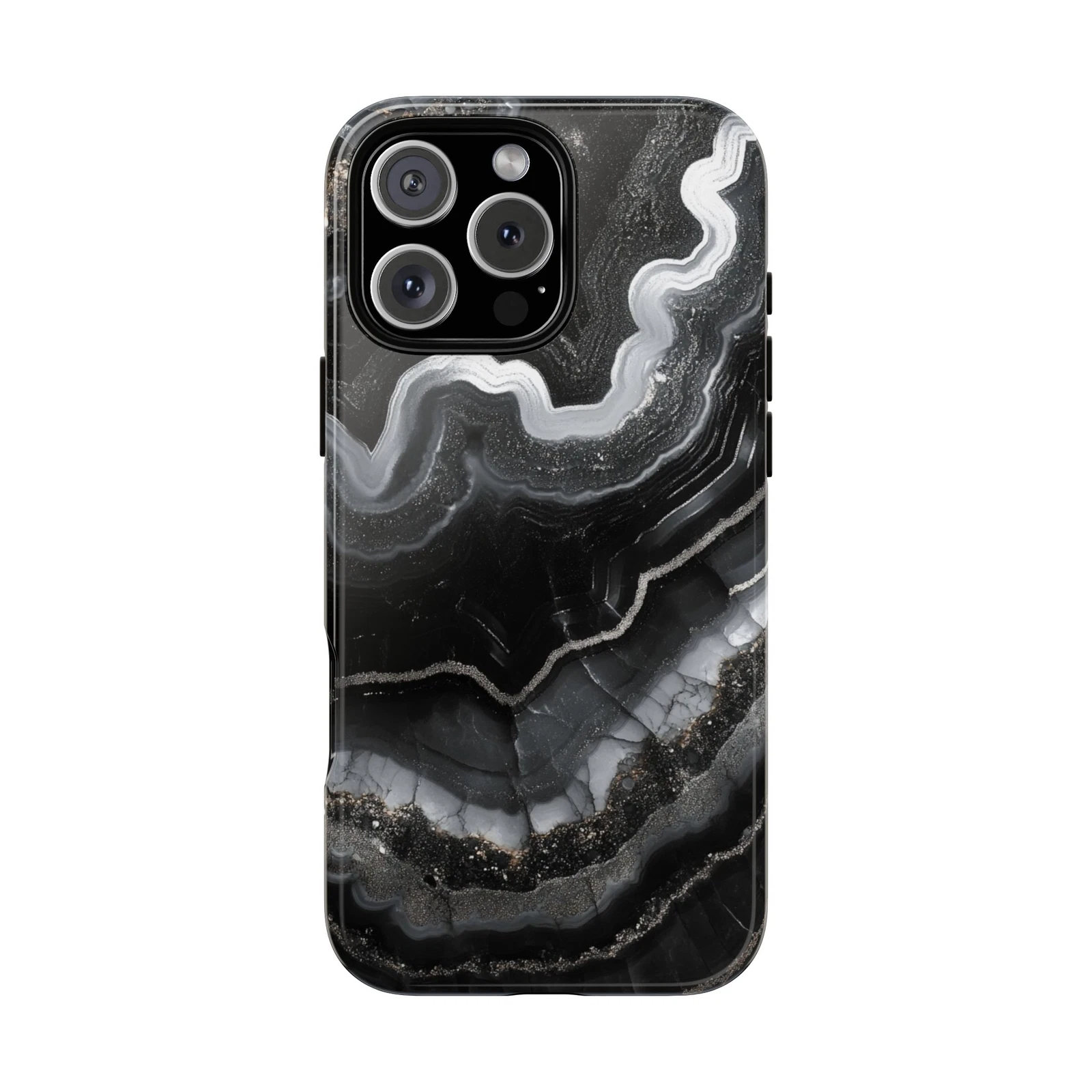 Black Silver Marble Geode Pattern Phone Case for iPhone 17 to 11 Pro ...