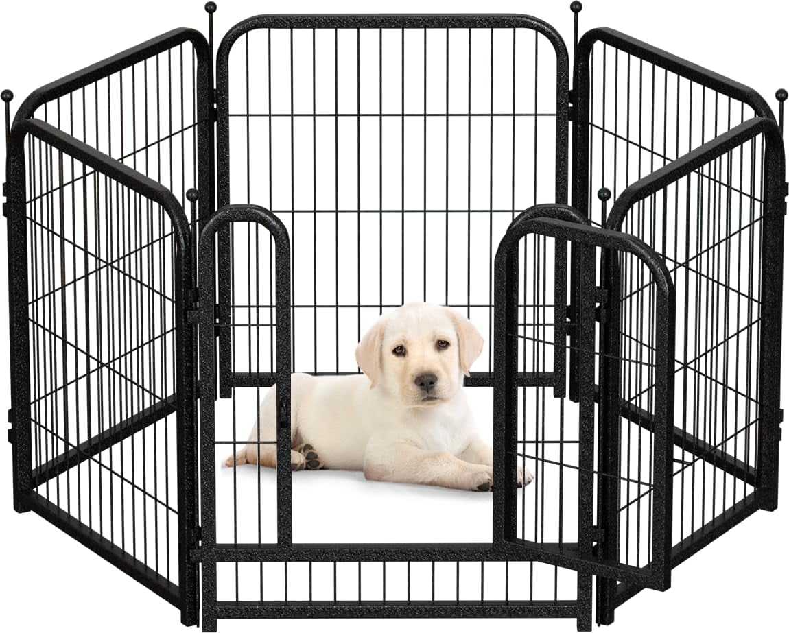Black-Silver Metal Dog Playpen: 32" Height, 6 Panels - Ideal for Indoor & Outdoor Bliss, Camping ...