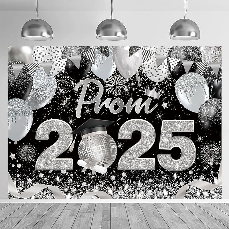 Black Silver Prom 2025 Backdrop Prom Night Photography Background Class ...