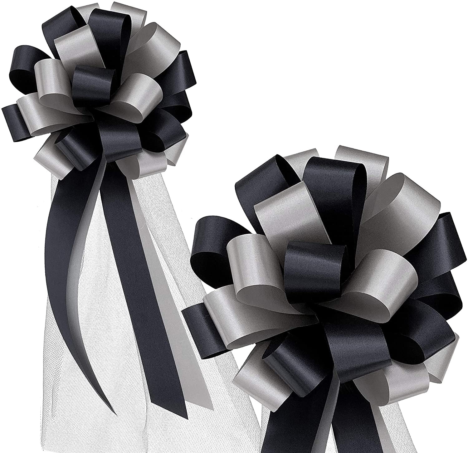 Walmart Metallic Black & Silver Pull Bows with Tulle Tails - Set of 6 ...