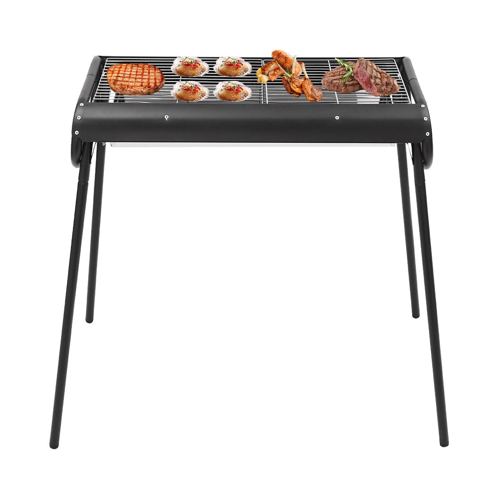 Black/Silver Rectangular Portable Charcoal Grill, Stainless Steel ...